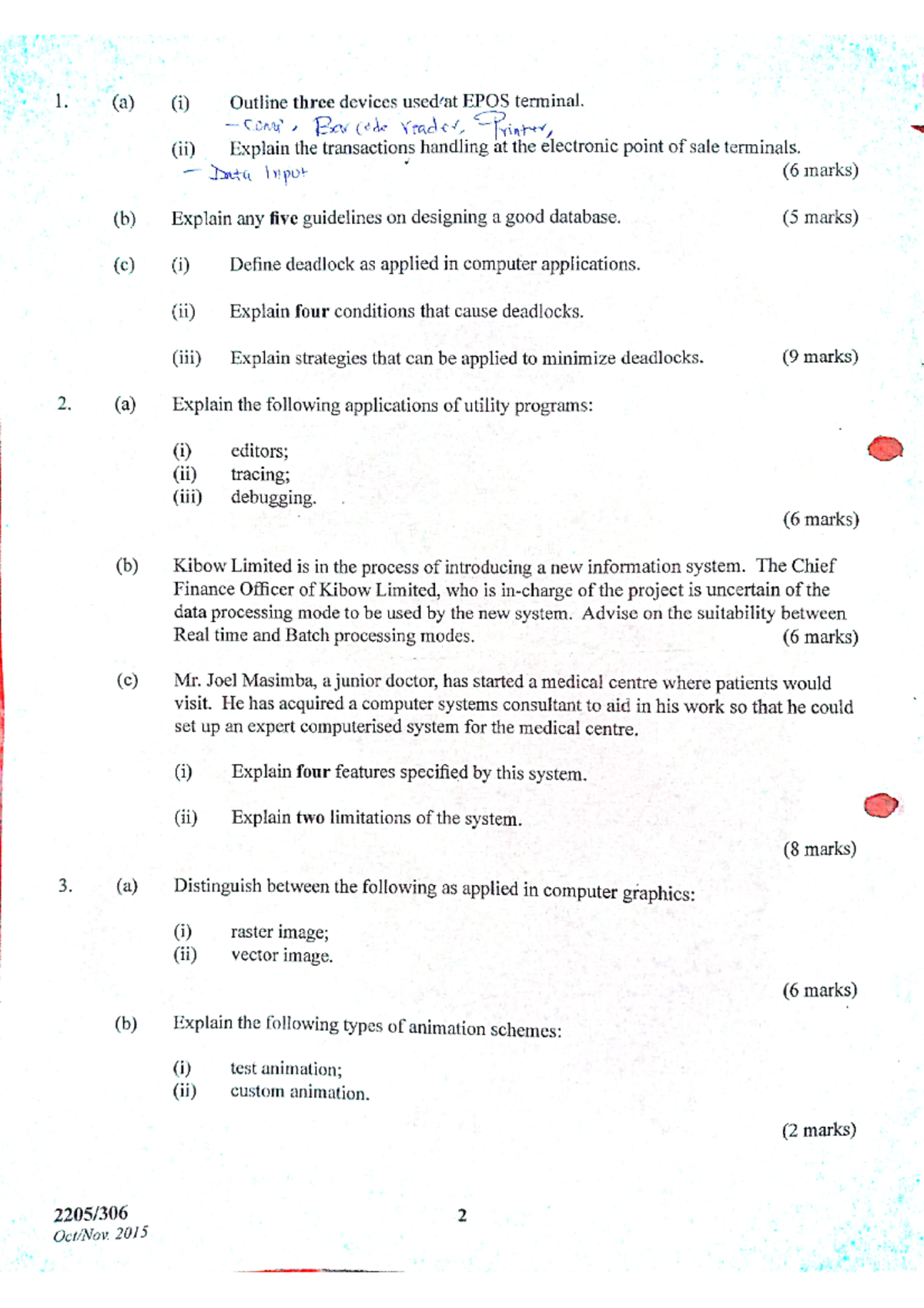 Comp-app 2015 - Revision notes - 1. (a) (i) Outline three devices EPOS ...