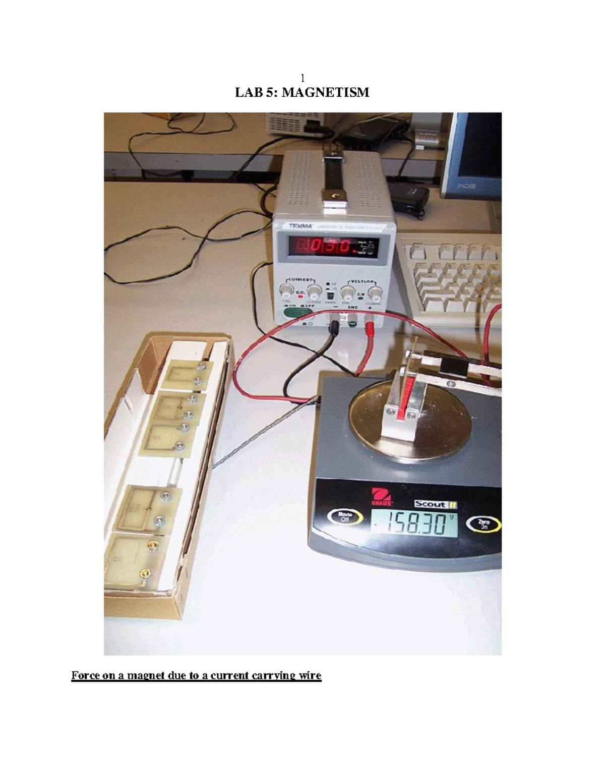 Magnetic Force - LAB 5: MAGNETISM Force on a magnet due to a current ...