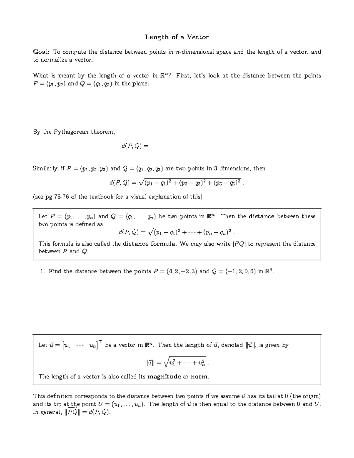 Worksheet 04-M2 - Practice - Length of a Vector Goal: To compute the ...