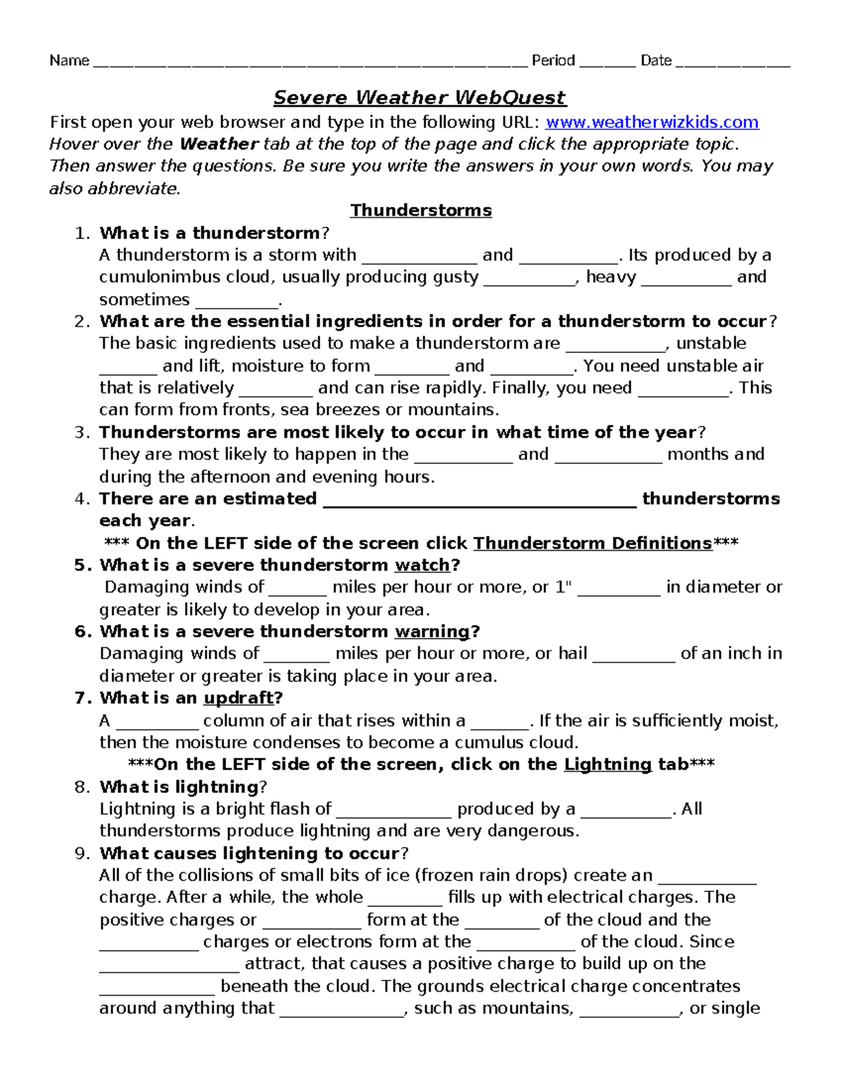 Severe weather Web Quest - Name ...