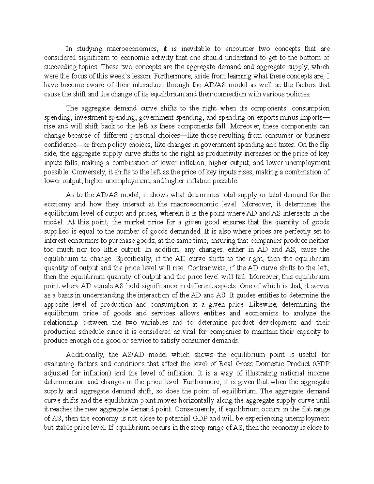 Student's Learning log ecoonomics macroeconomics - In studying ...