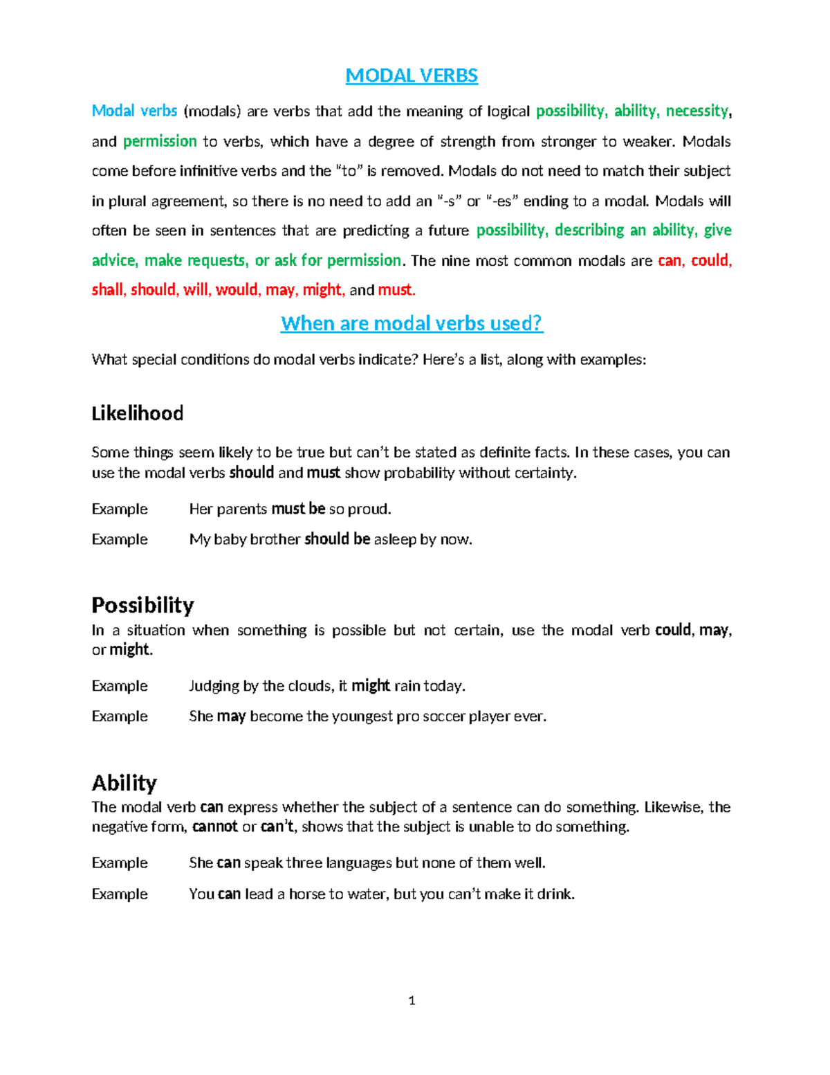 Modal Verbs - MODAL VERBS Modal verbs (modals) are verbs that add the ...