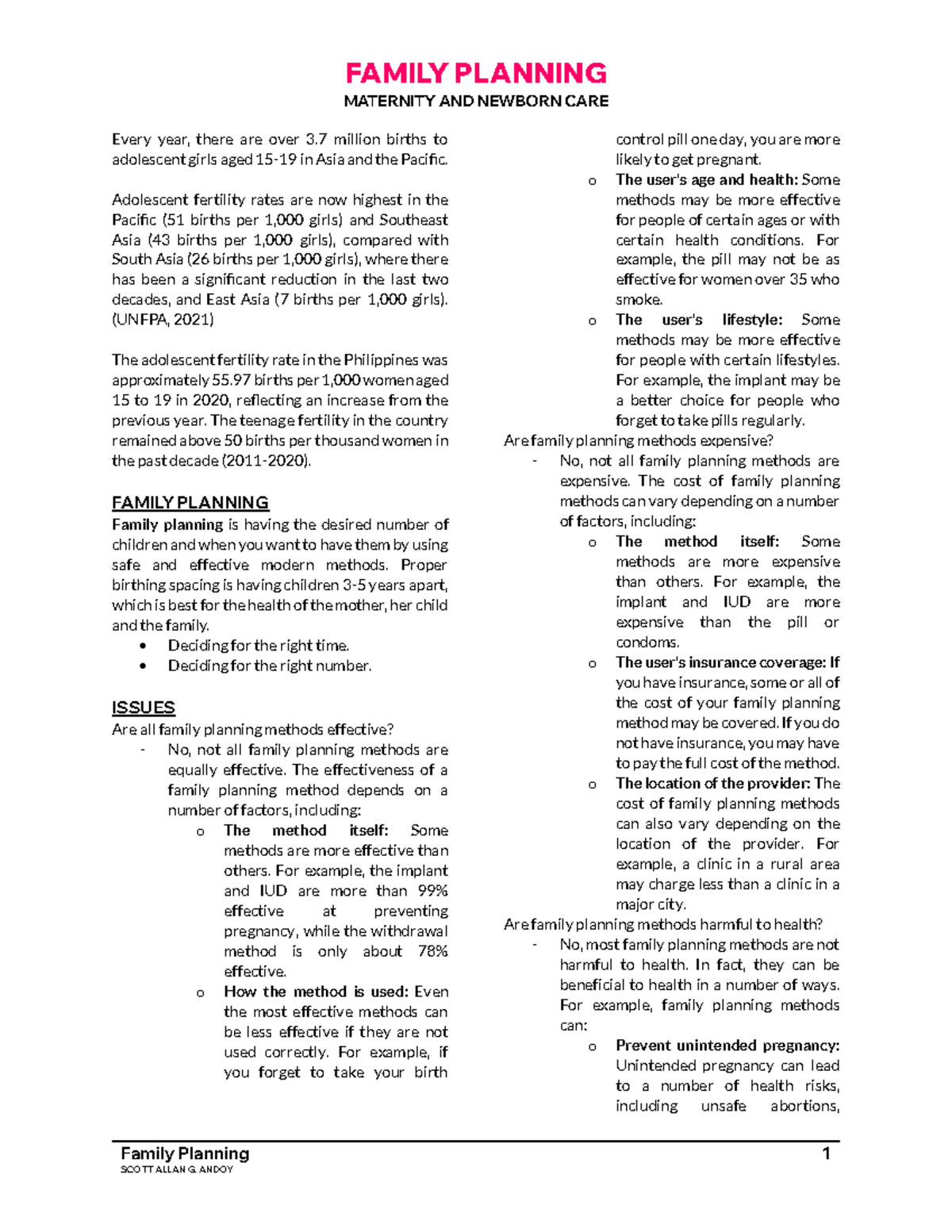 Family Planning - FAMILY PLANNING MATERNITY AND NEWBORN CARE Family ...