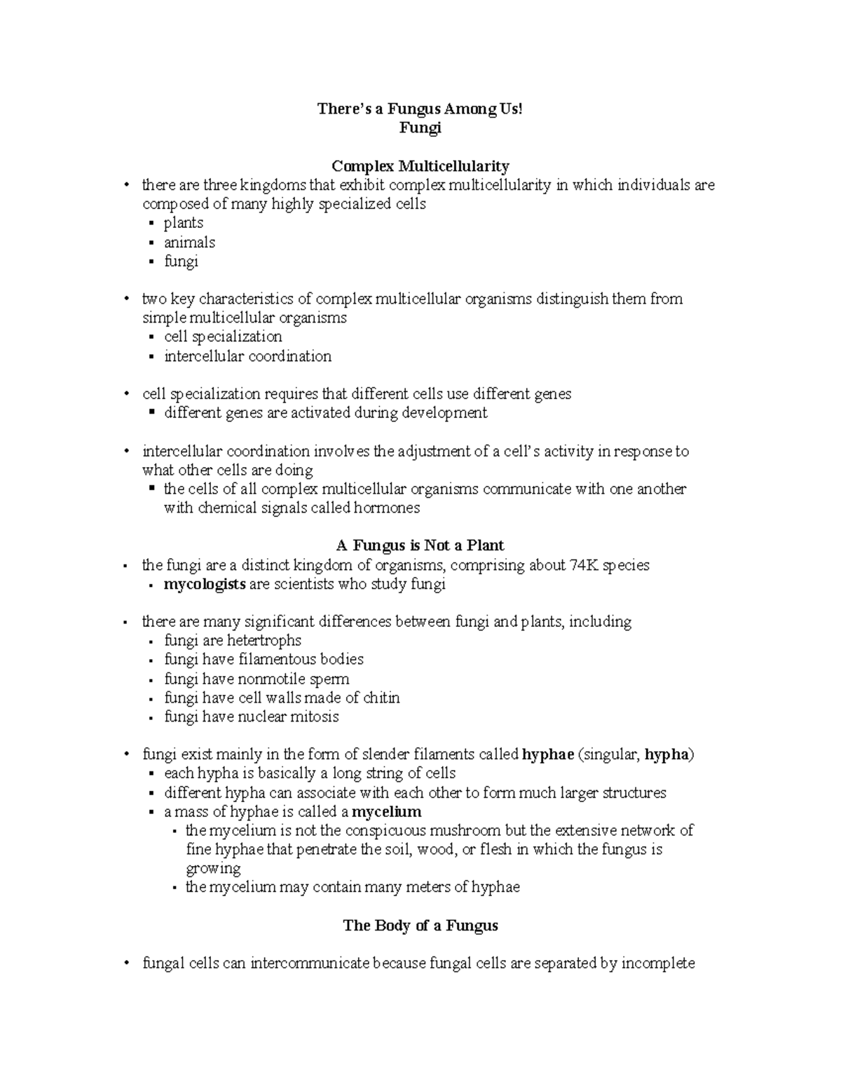 9 Fungi lecture notes - There’s a Fungus Among Us! Fungi Complex ...
