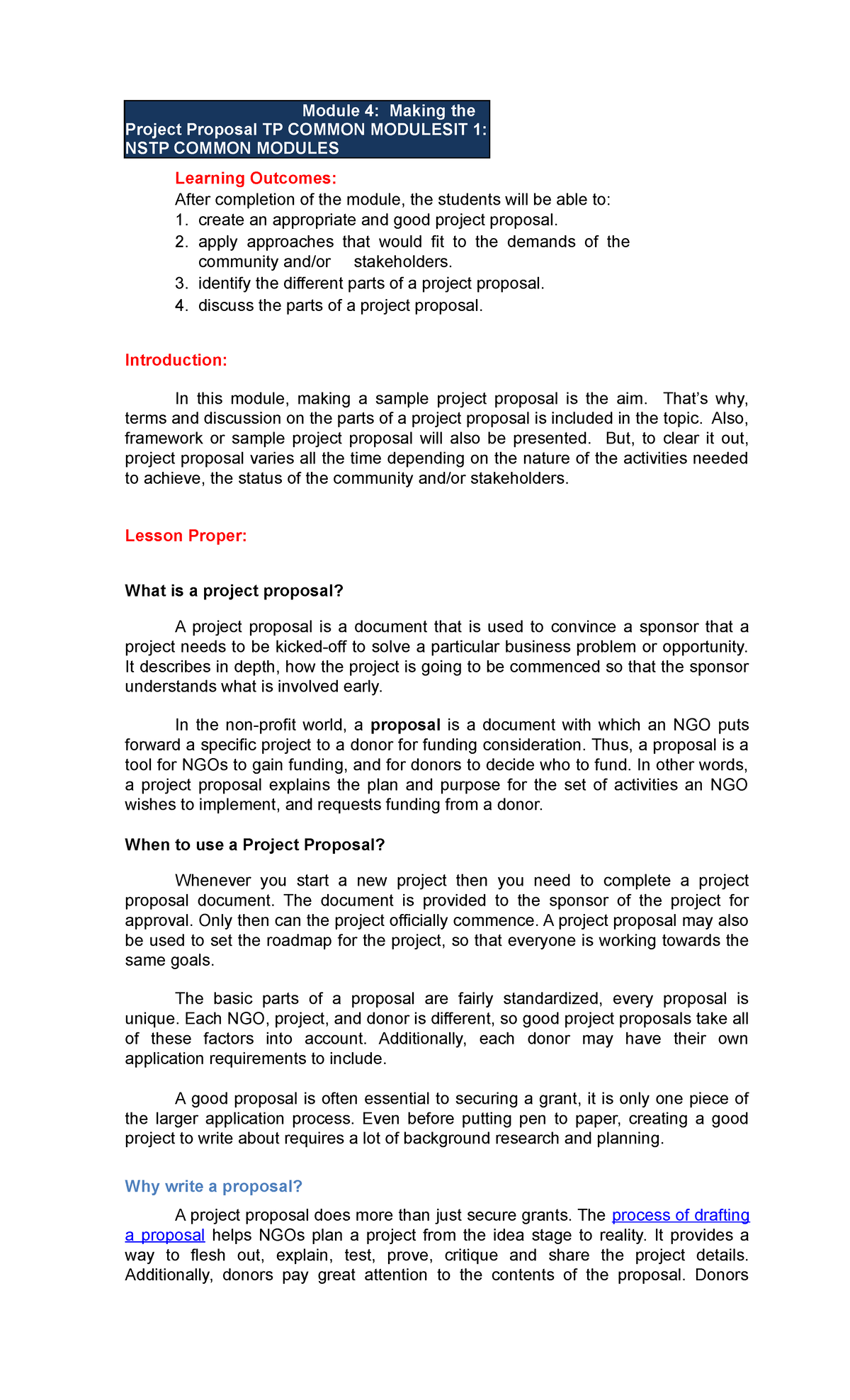 Making the Project Proposal - apply approaches that would fit to the ...