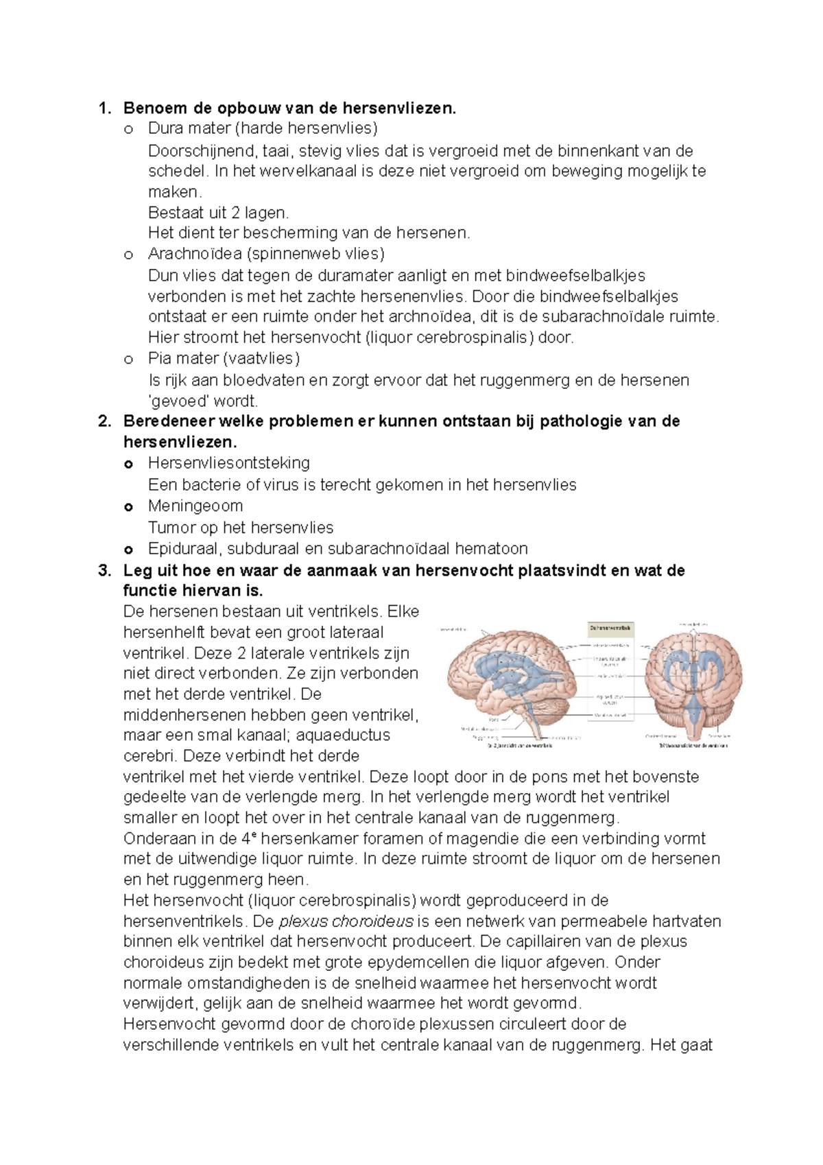 Les 6 Bloedvoorziening, hersenvliezen en liquorcirculatie - Benoem de ...