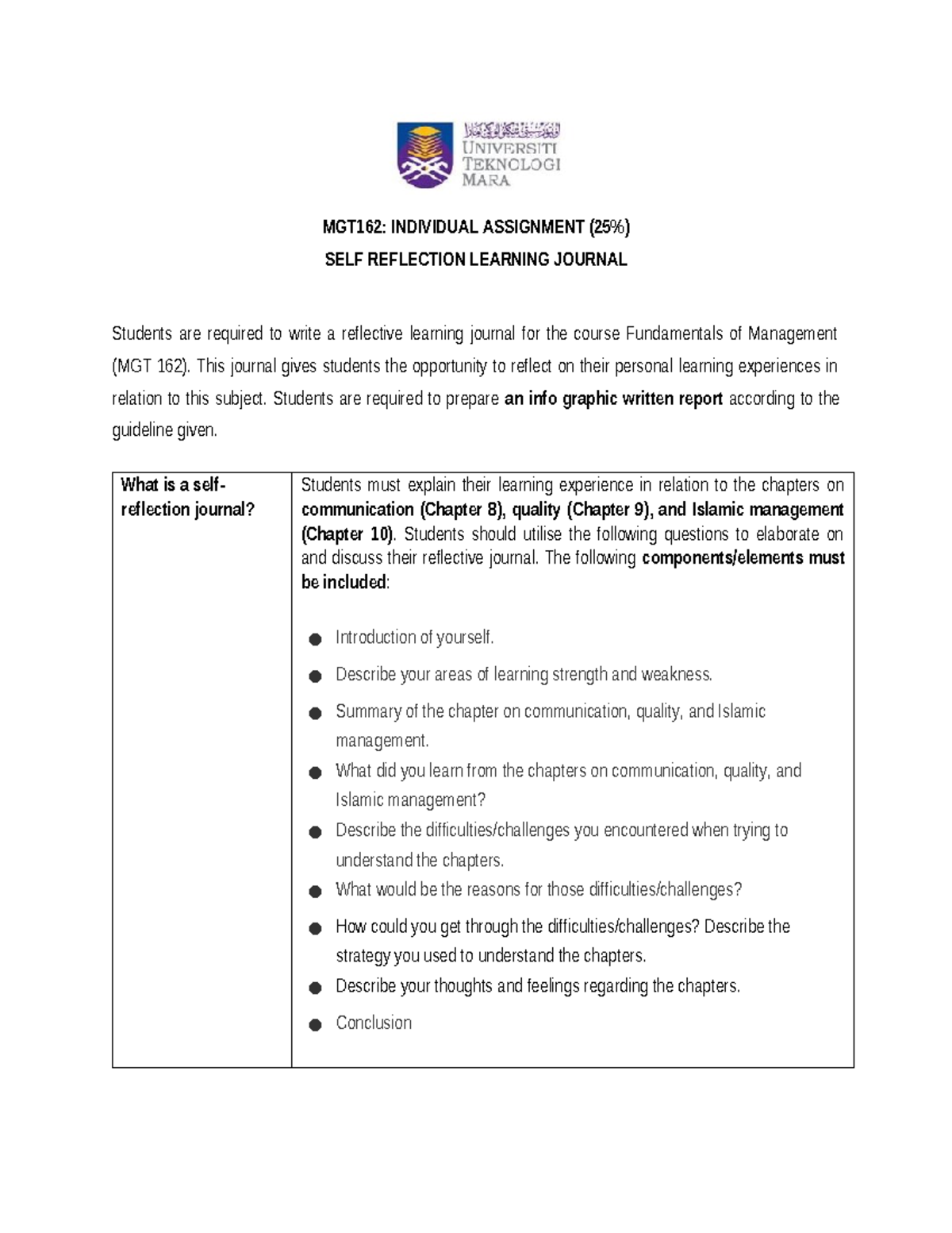 MGT162 Individual Assignment Reflection Journal October 2023 - MGT162 ...