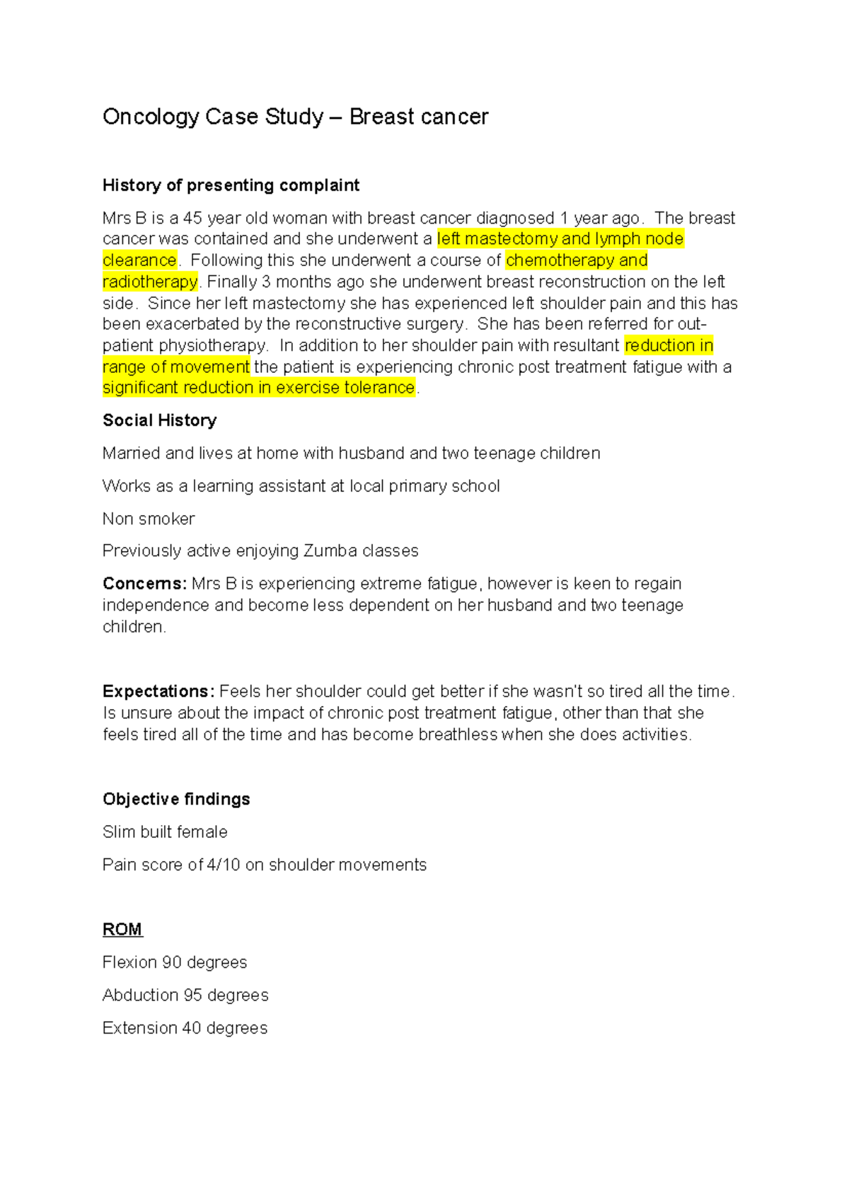 Oncology Case Study BC Practcal briefing with questions - Oncology Case ...