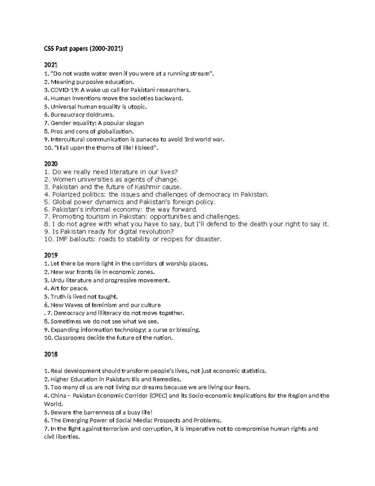 CSS Past papers 2000-21 - CSS Past papers (2000-2021) 2021 1. “Do not ...