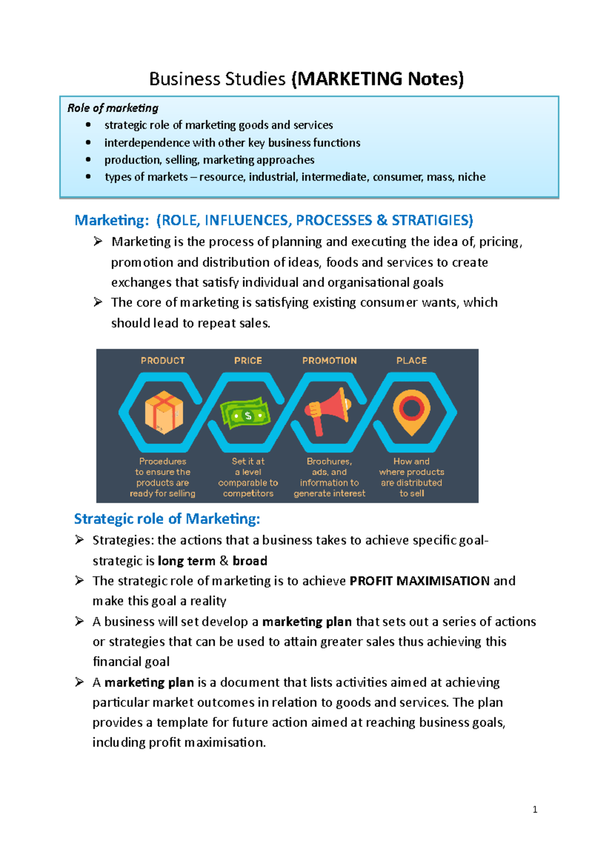 Business notes Marketing - Business Studies (MARKETING Notes) Marketing ...