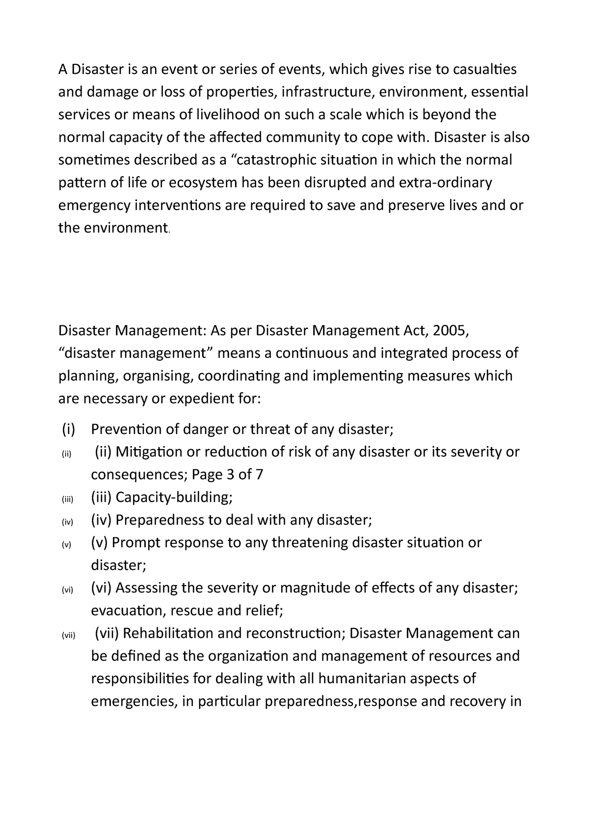 Notes on disaster - A Disaster is an event or series of events, which ...