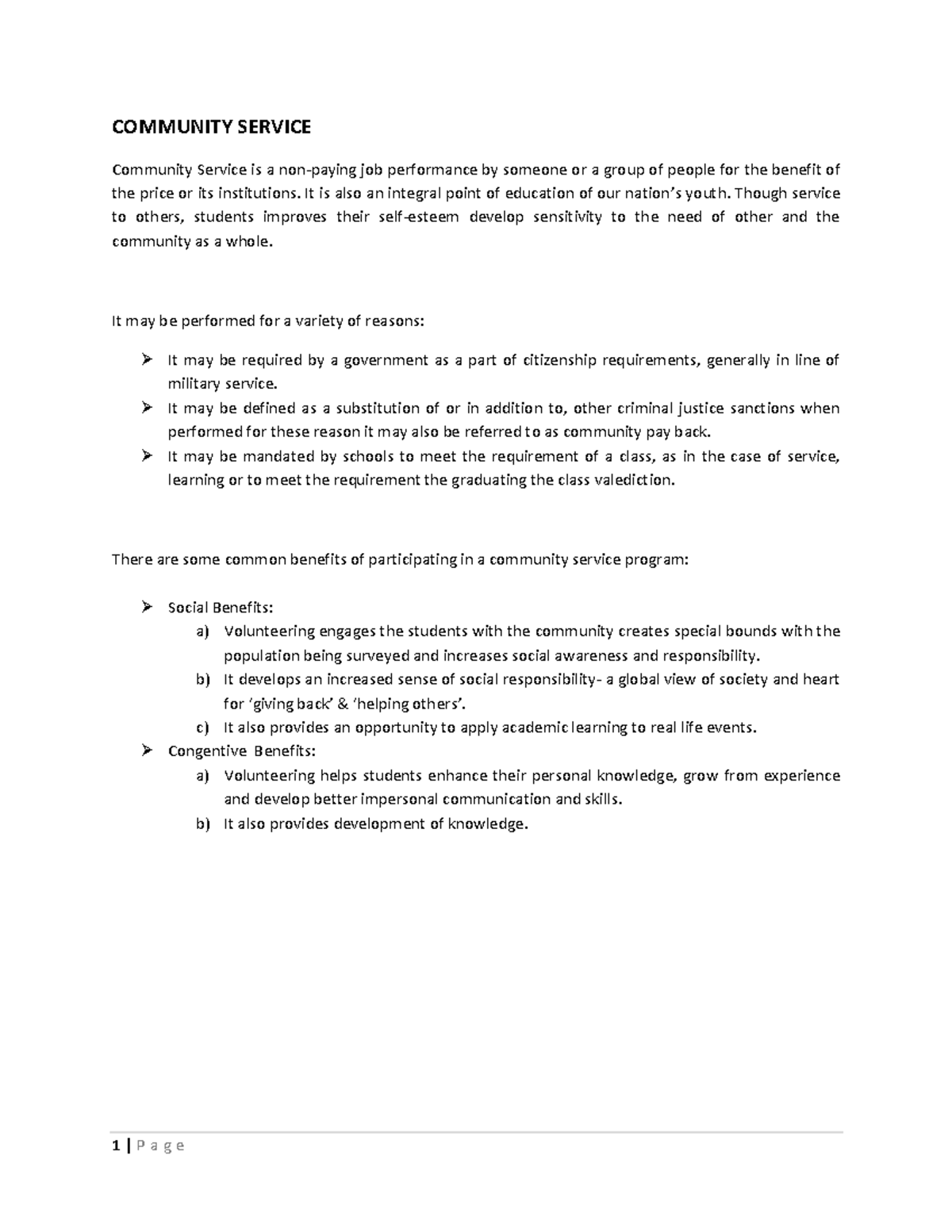 SUPW Project XII - follow it - 1 | P a g e COMMUNITY SERVICE Community ...