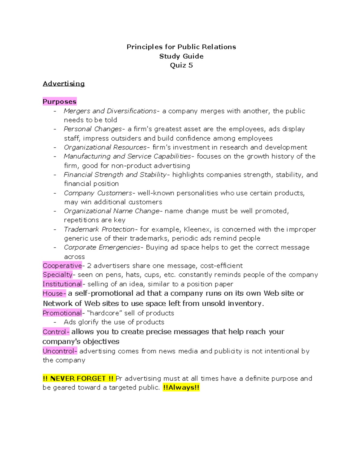 PR Quiz 5 Study Guide - Gayle Pohl - Principles for Public Relations Study Guide Quiz 5 ...