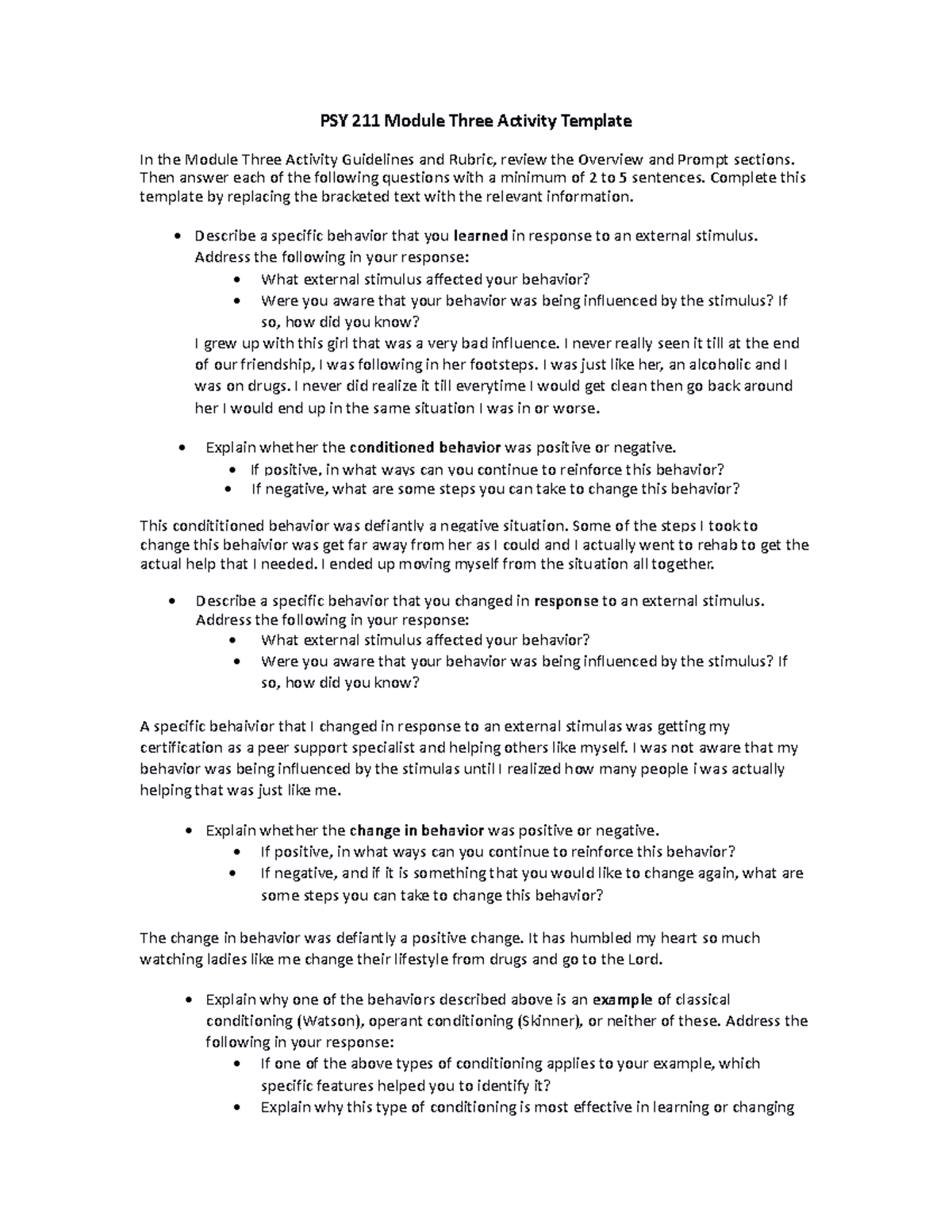 PSY 211 Module Three Activity Template - Then answer each of the ...