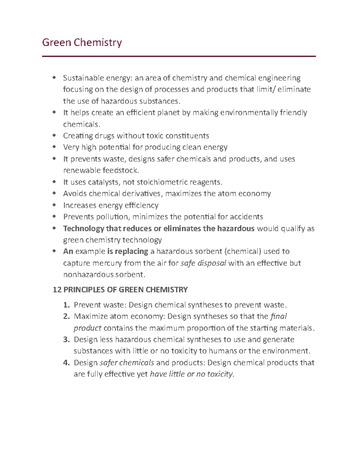 Green Chemistry - Green Chemistry Sustainable energy: an area of ...
