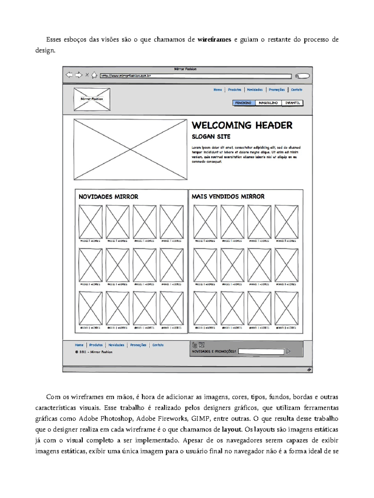 Wireframe-mirror Fashion - Esses esboços das visões são o que chamamos ...