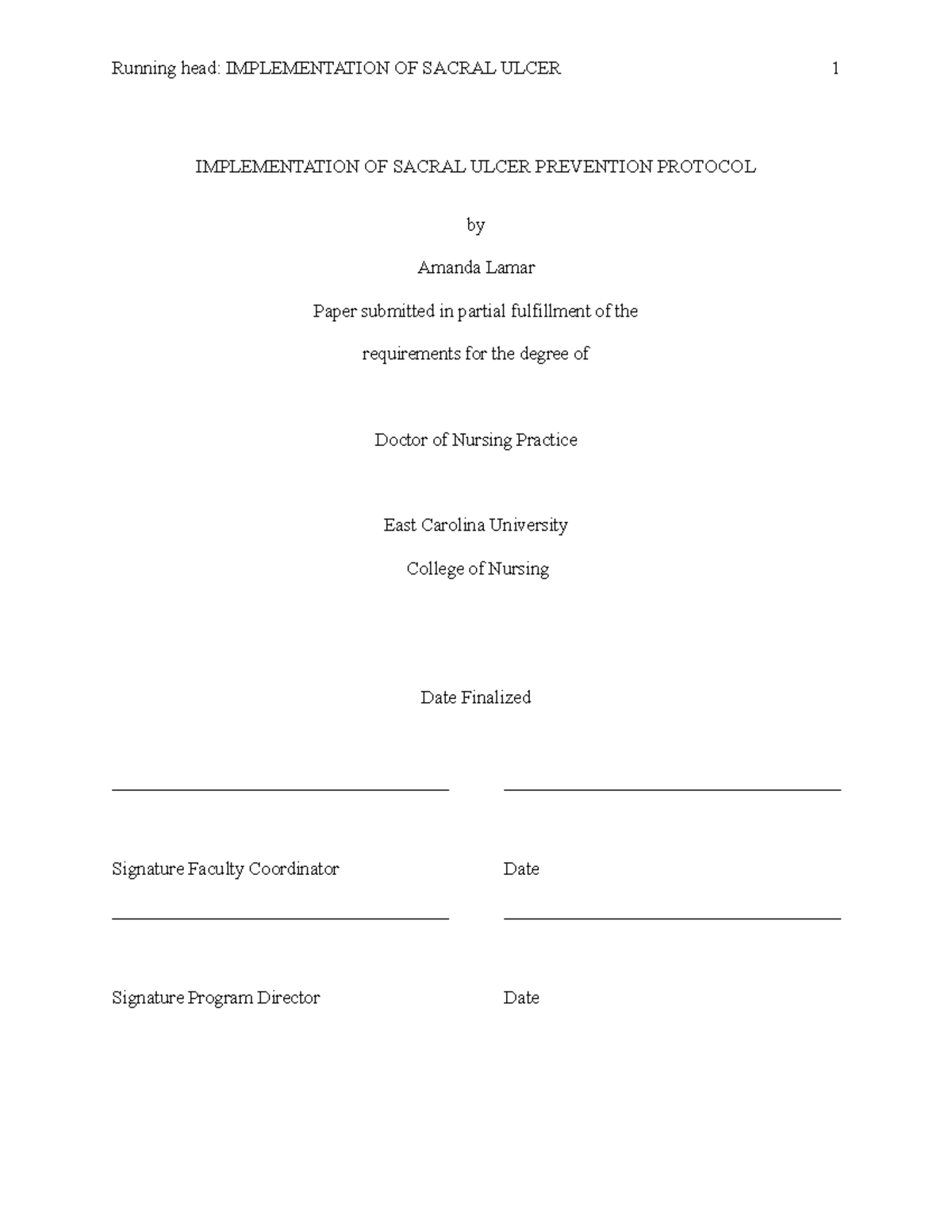 Lamar DNP Final Paper - What make a patient un ta le? 1. U e of the ...