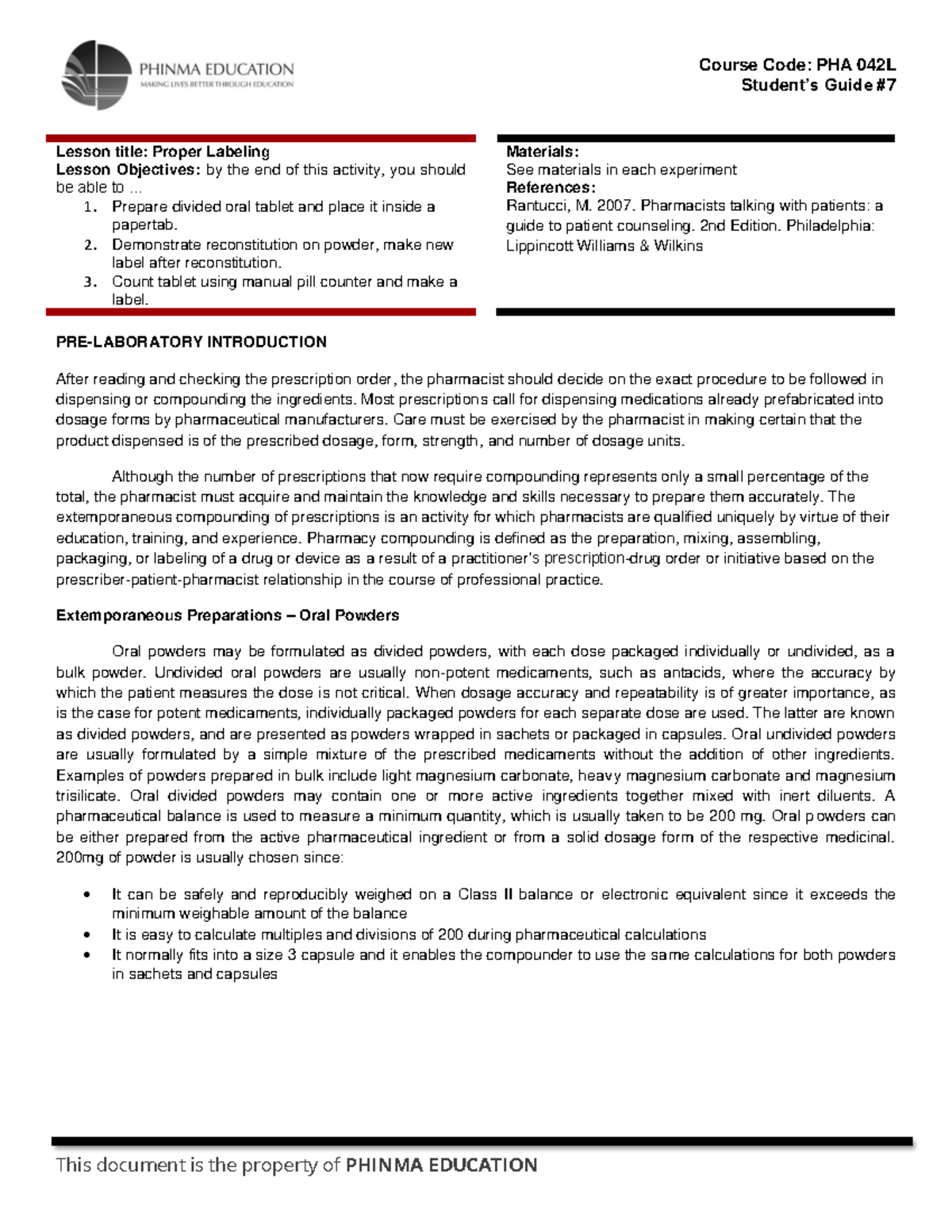 F80403 d9858d3444fbfd - Student’s Guide # 7 Lesson title: Proper ...