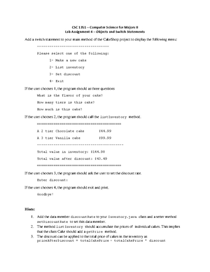 CSC1351 Assignment 3 - Anas Mahmoud - CSC 1351 – Computer Science for Majors II Lab Assignment 3 ...
