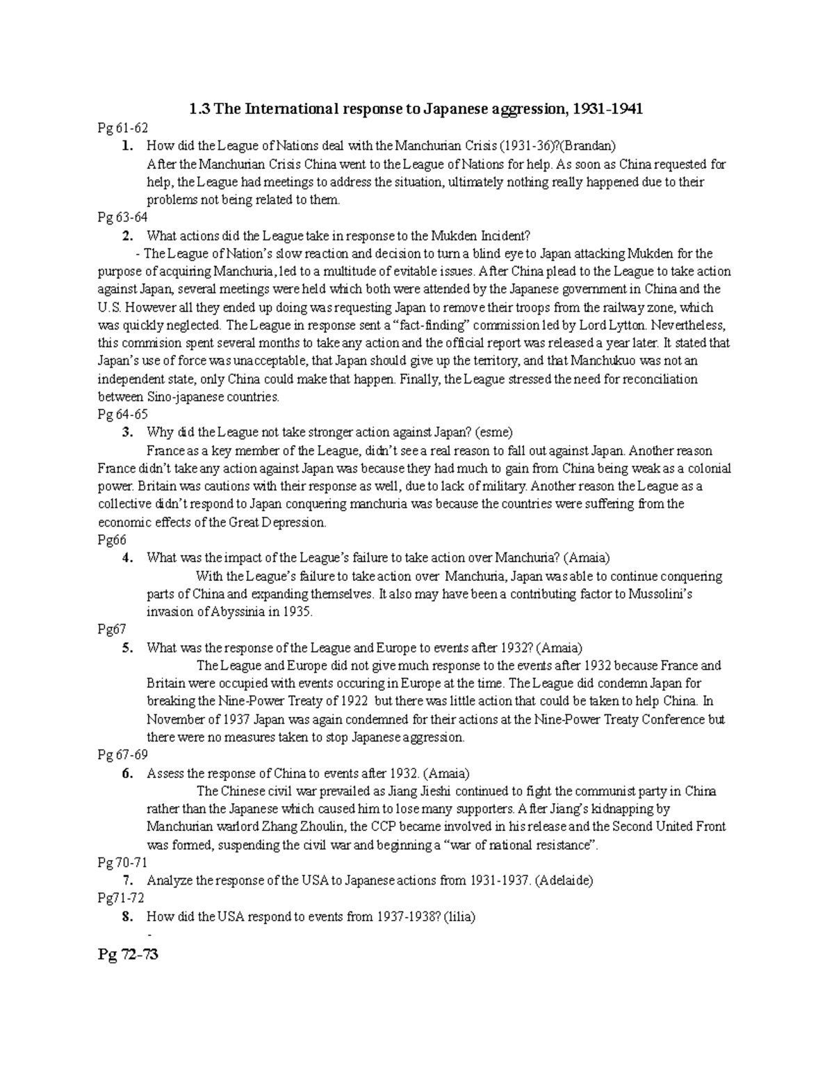 Ch 1.3 Essential Question - 1 The International response to Japanese ...