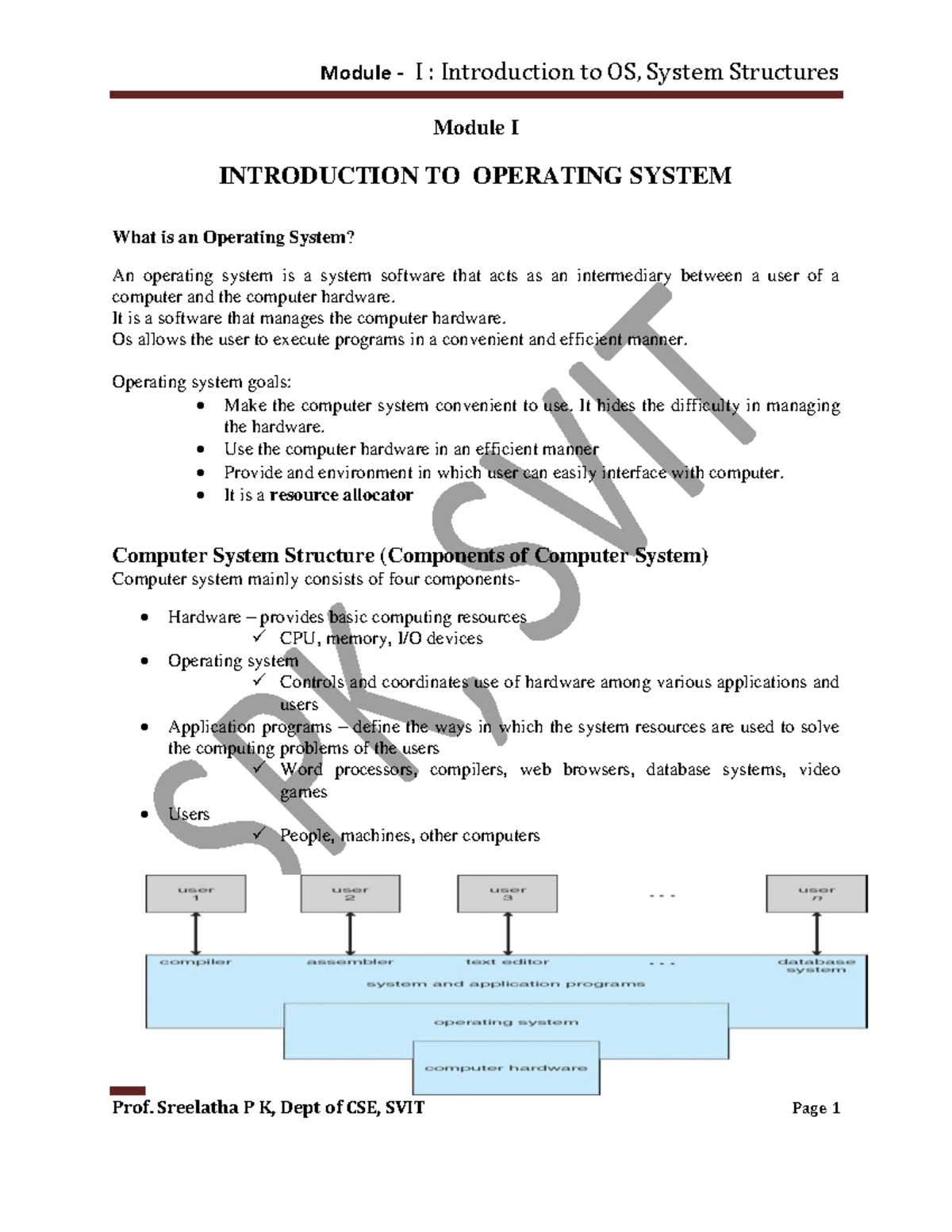 M1 - sdfghj - Module I INTRODUCTION TO OPERATING SYSTEM What is an Operating System? An ...