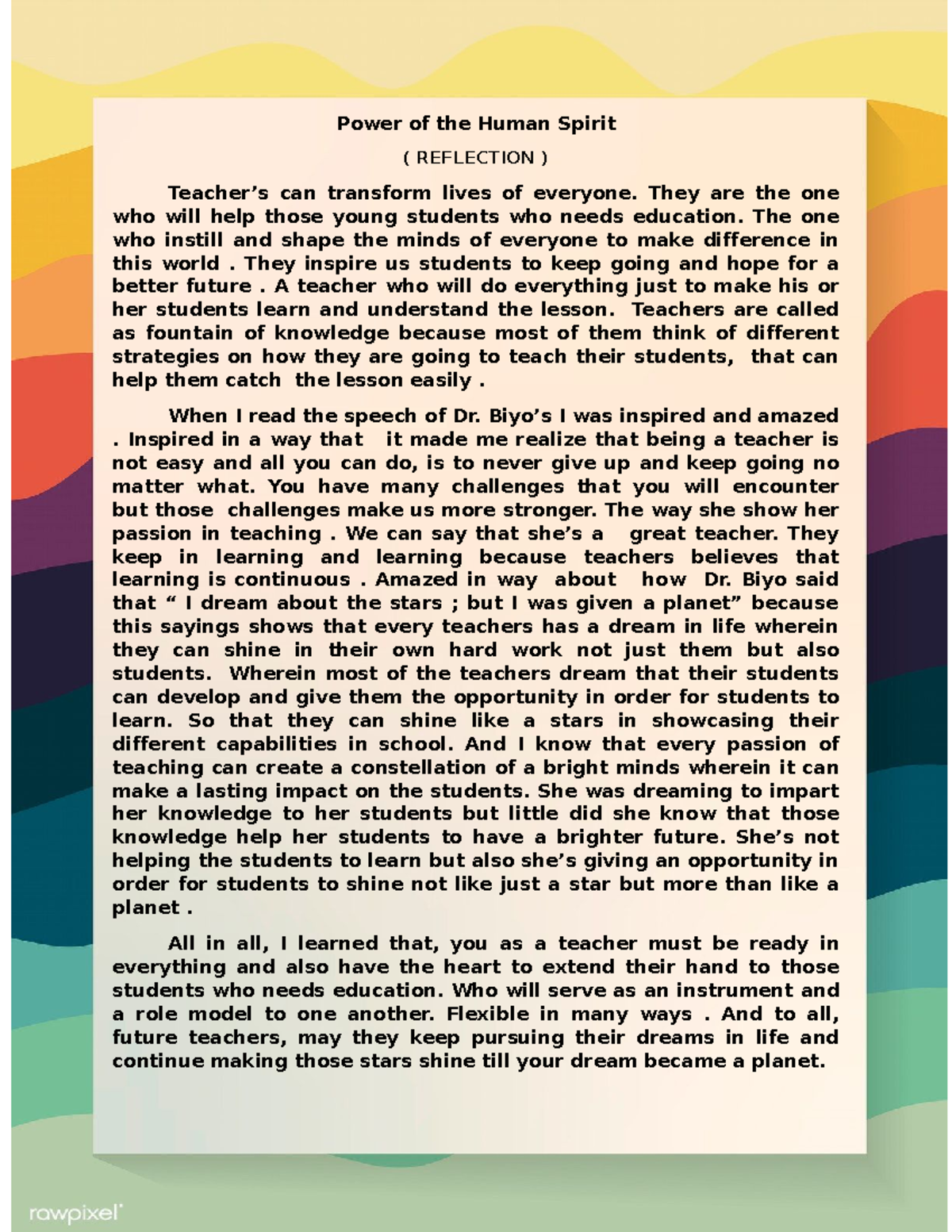 R - This all about the reflection of a speech - Power of the Human ...