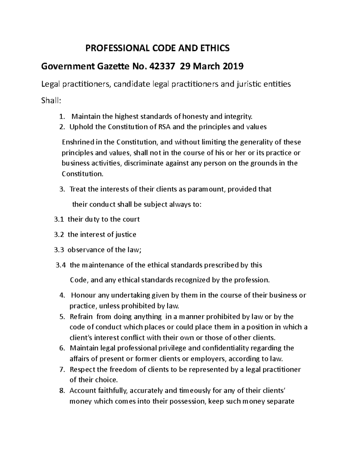 Lesson 1 PROF CODE OF Ethics - PROFESSIONAL CODE AND ETHICS Government ...