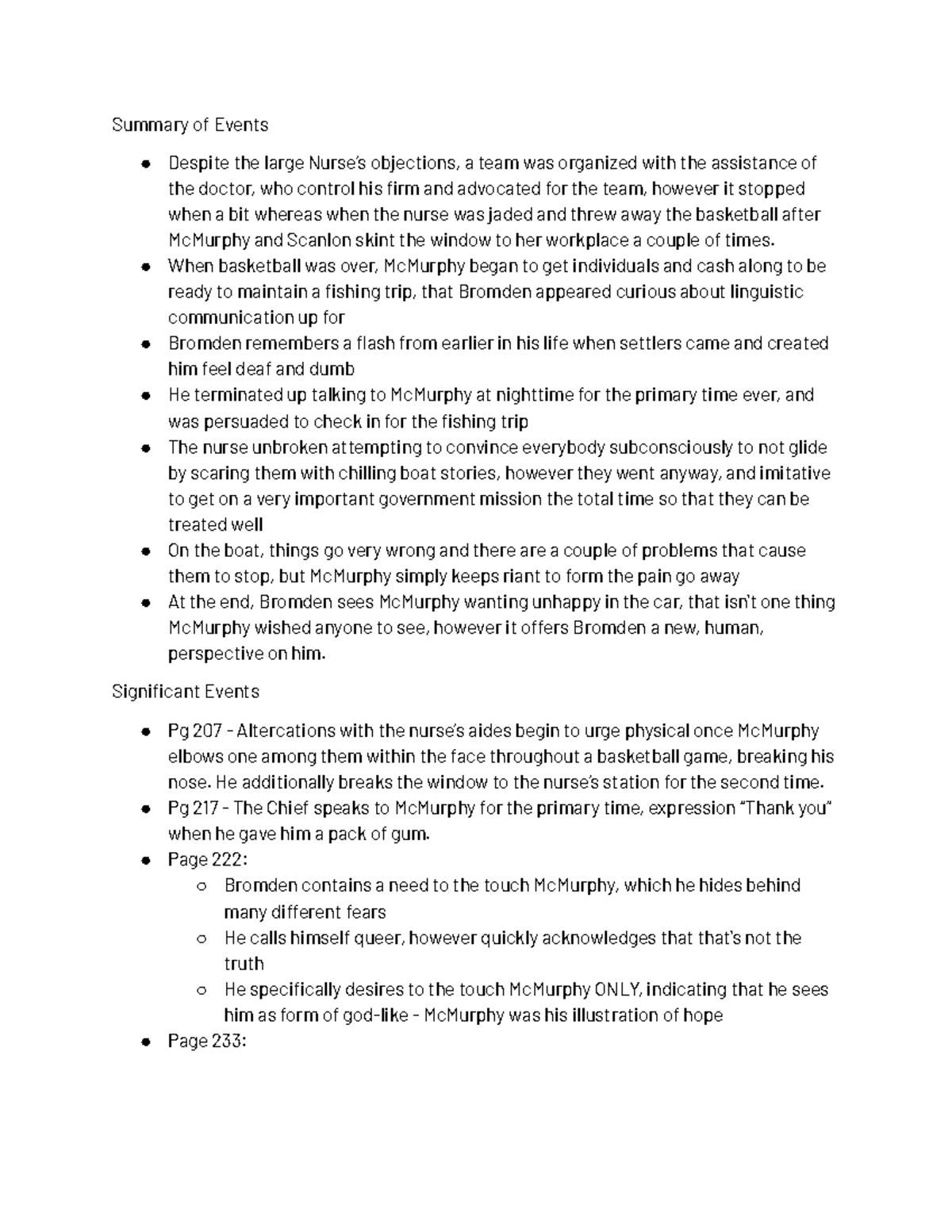 One Flew Over the Cuckoo's Nest Lecture Notes - Summary of Events ...