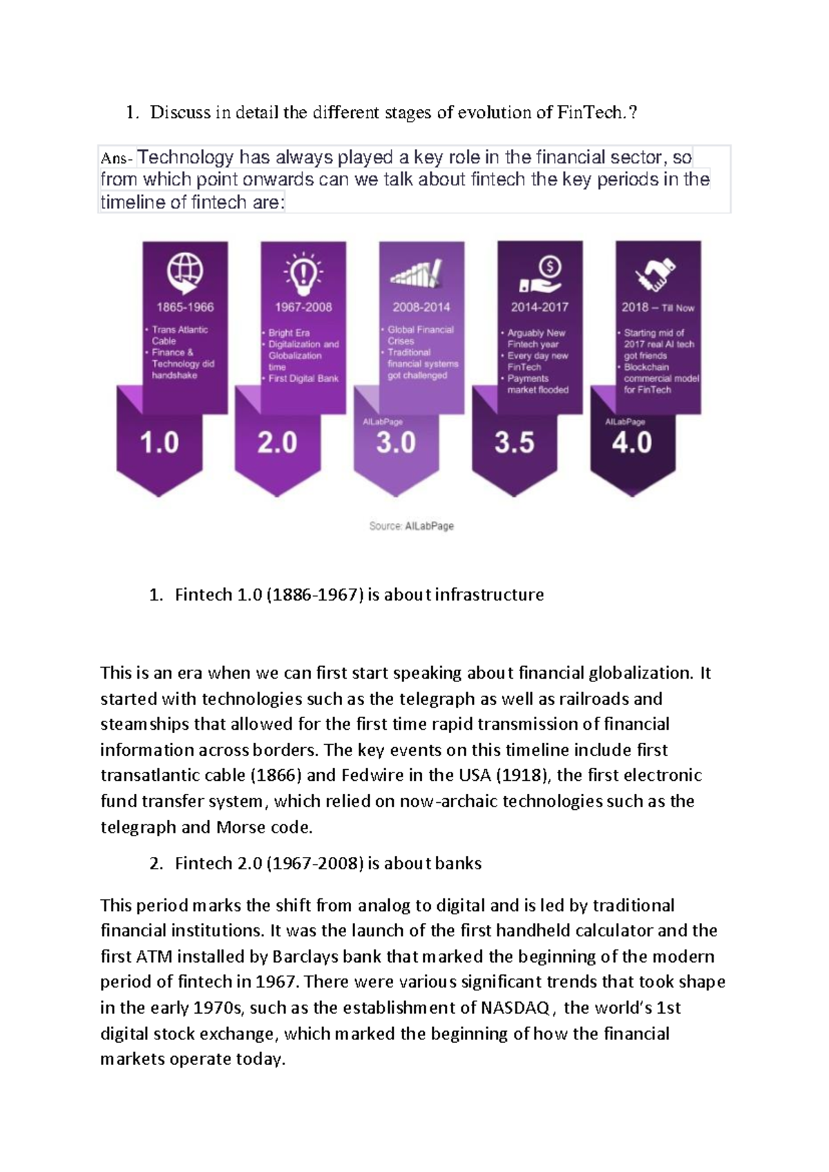 Discuss in detail the different stages of evolution of Fin Tech - ? Ans ...