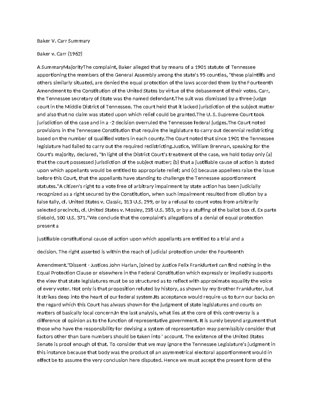 Baker V. Carr - Cases - Baker V. Carr Summary Baker v. Carr (1962) A ...