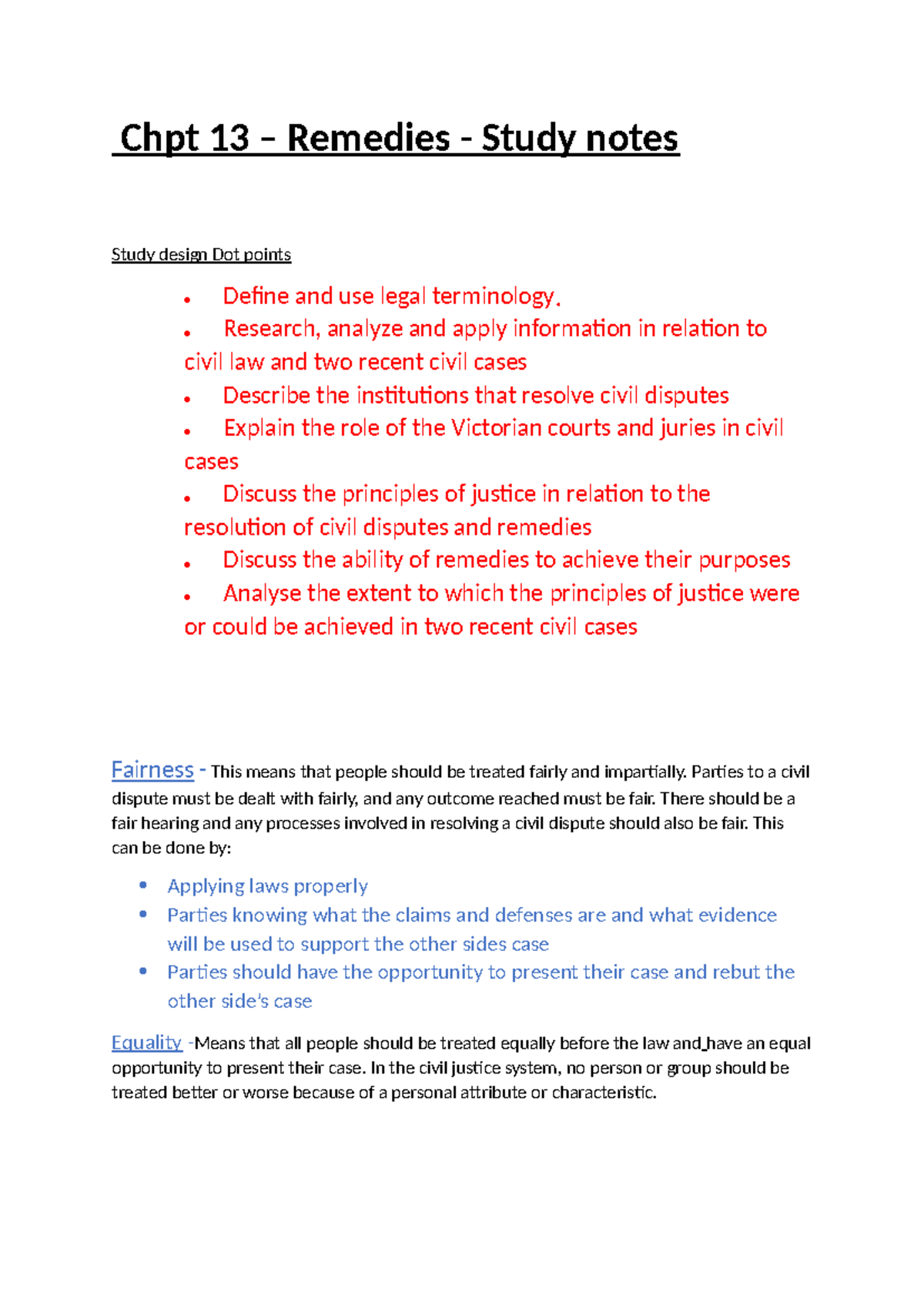 Legal study notes chpt 13- Remedies - Chpt 13 – Remedies - Study notes ...