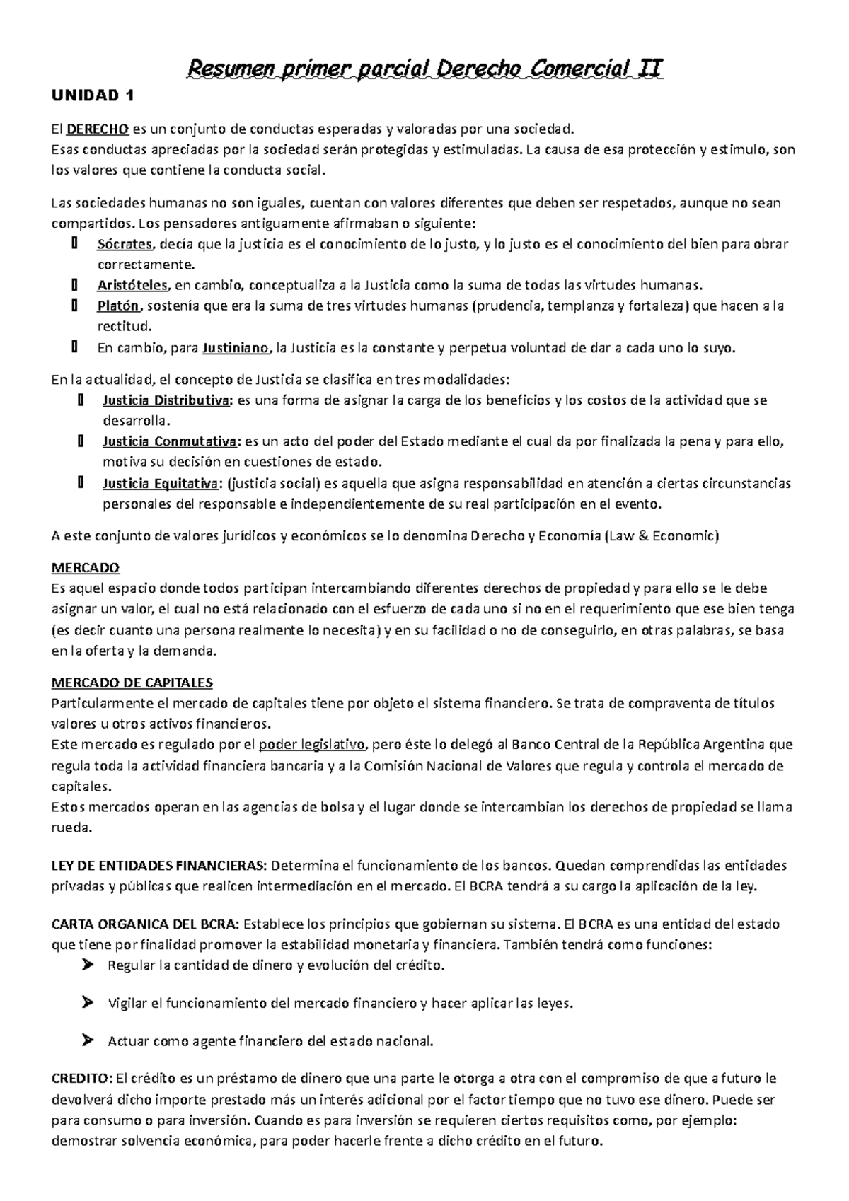 Resumen 1° Parcial Comercial 2 - Resumen primer parcial Derecho Comercial II UNIDAD 1 El DERECHO ...