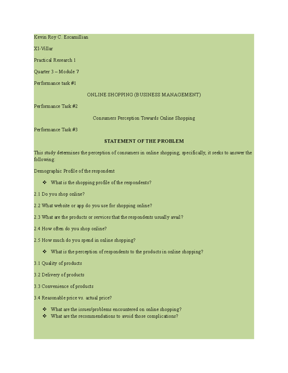All Performance Task In Practical Research - Kevin Roy C. Escamillian ...