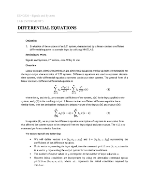 EENG226 - Experiment 1 - Lab sheet 1 - EENG2 26 – Signals and Systems LAB EXPERIMENT 1 ...