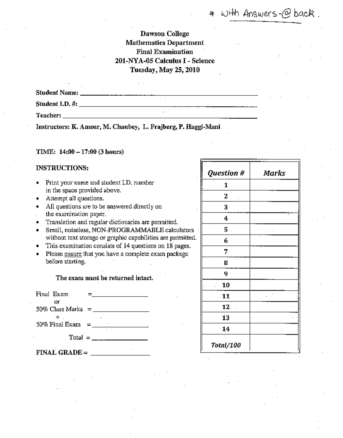 201 nya 05 science winter 2010 - with Dawson College Mathematics ...