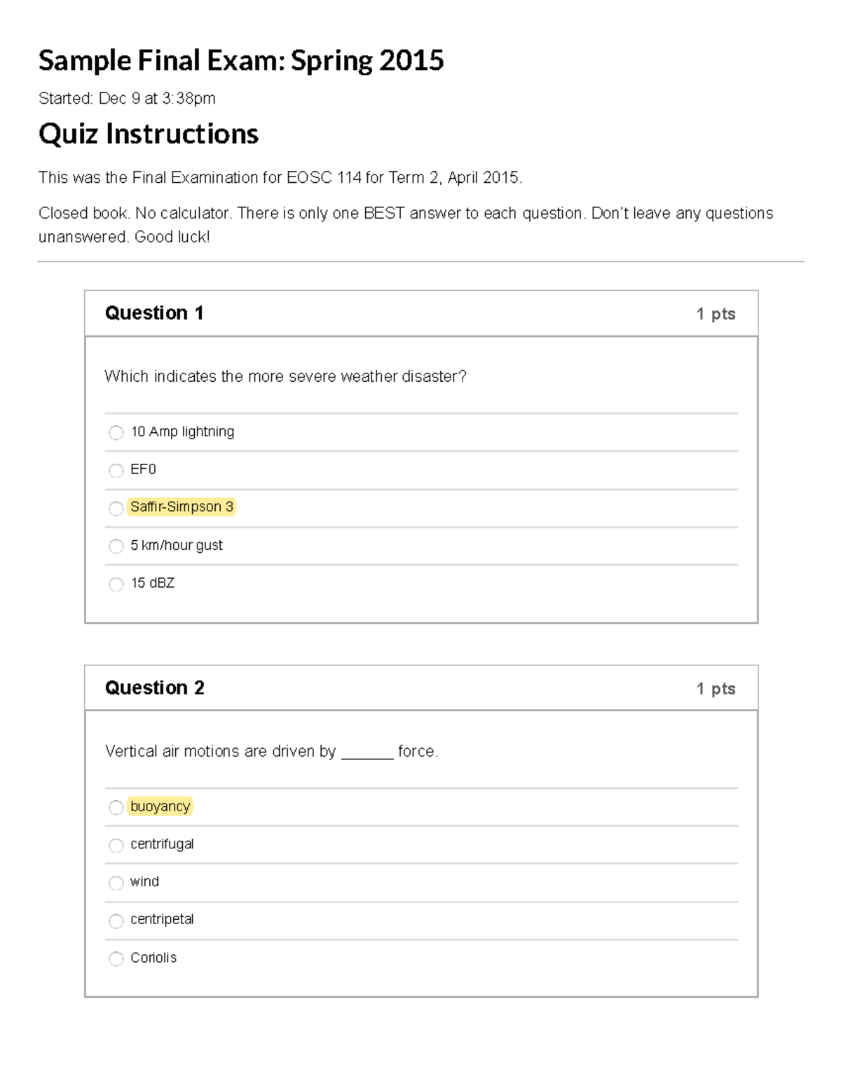 Final 1 April Spring 2015, questions and answers - Sample Final Exam ...