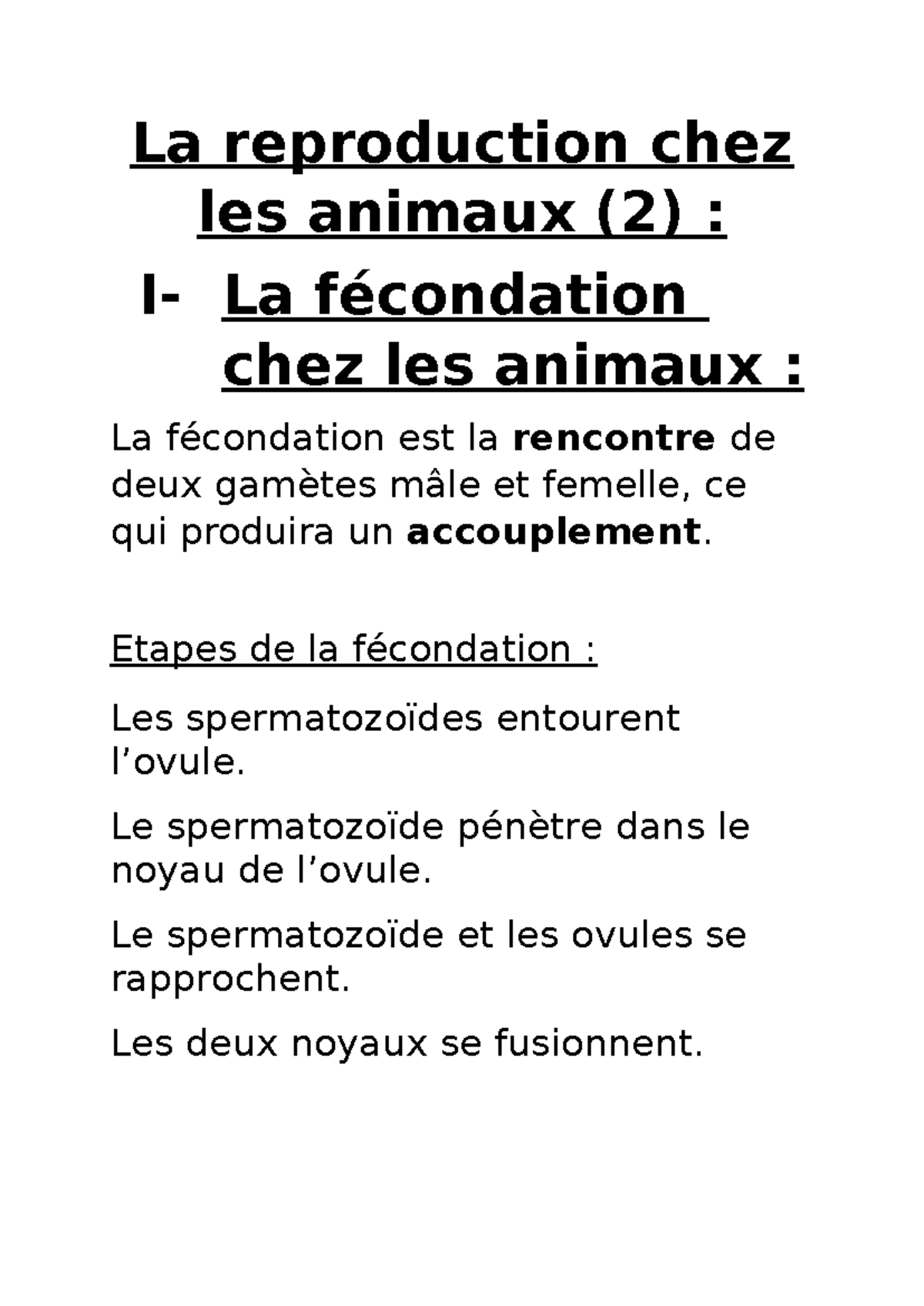 La reproduction chez les animaux 2 - Sciences De La Vie - Etapes de la ...