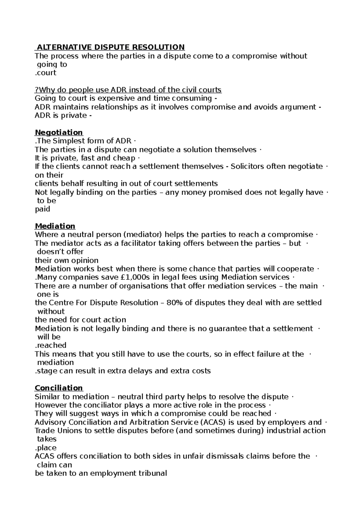 ADR word - ADR notes for law - ALTERNATIVE DISPUTE RESOLUTION The ...