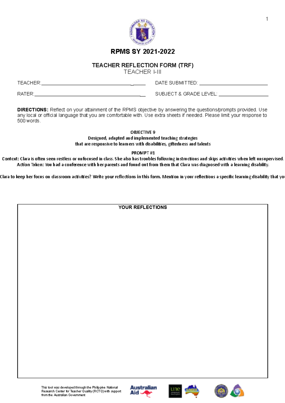 Appendix-4A-Teacher-Reflection-Form-for-T-I-III-for-RPMS-SY-2021-2022 ...