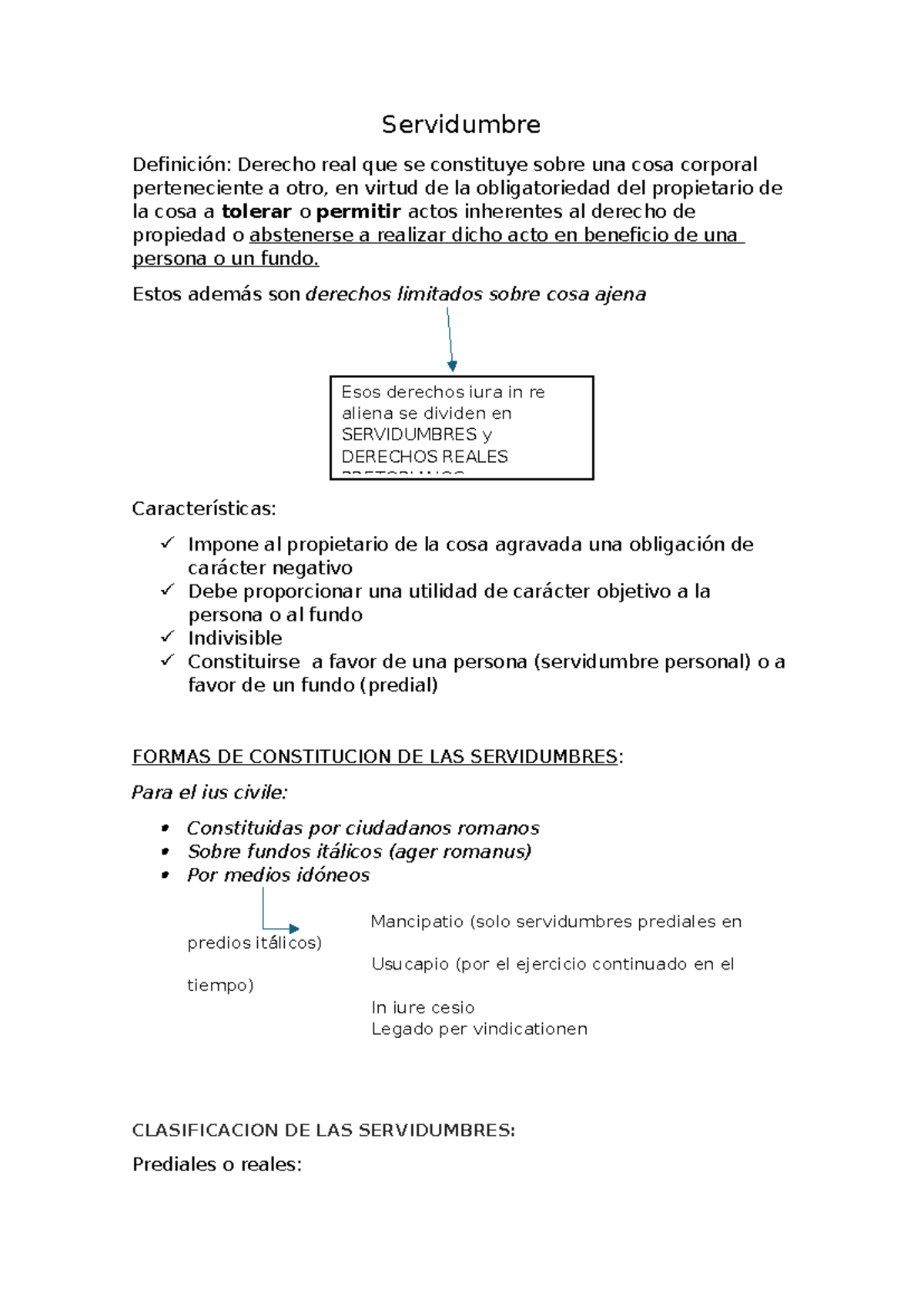Servidumbre y garantia resumen - Servidumbre Definición: Derecho real que se constituye sobre ...