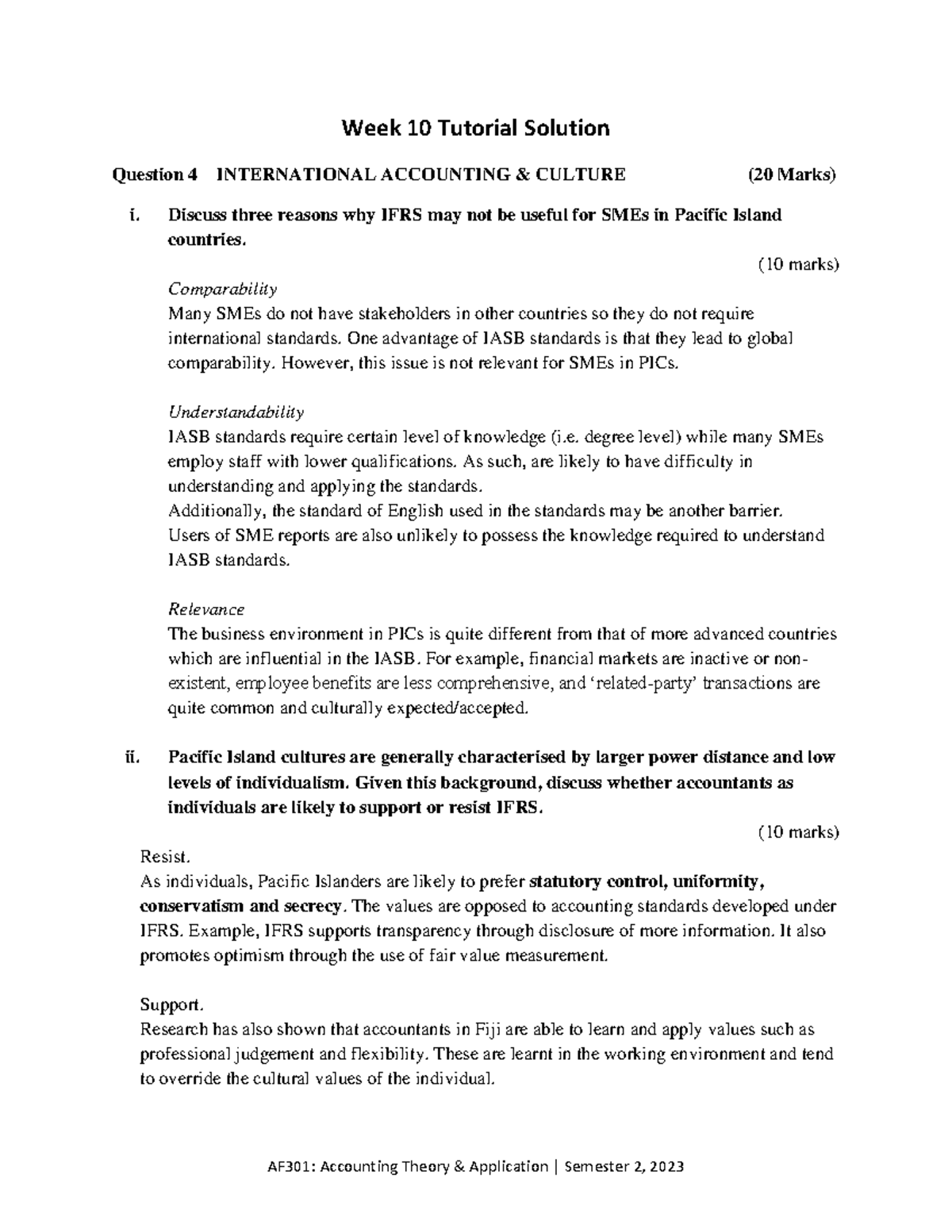 AF301 Week 11 Tutorial Solutions - AF301: Accounting Theory & Application | Semester 2, 2023 ...