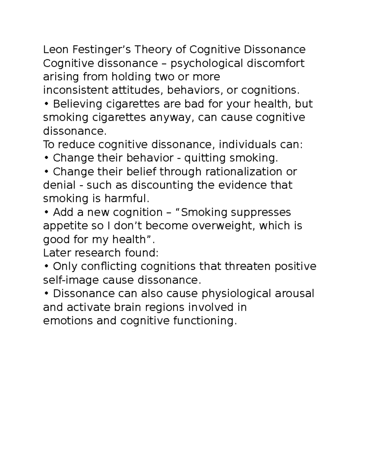 Leon Festinger's Theory of Cognitive Dissonance - Leon Festinger’s ...