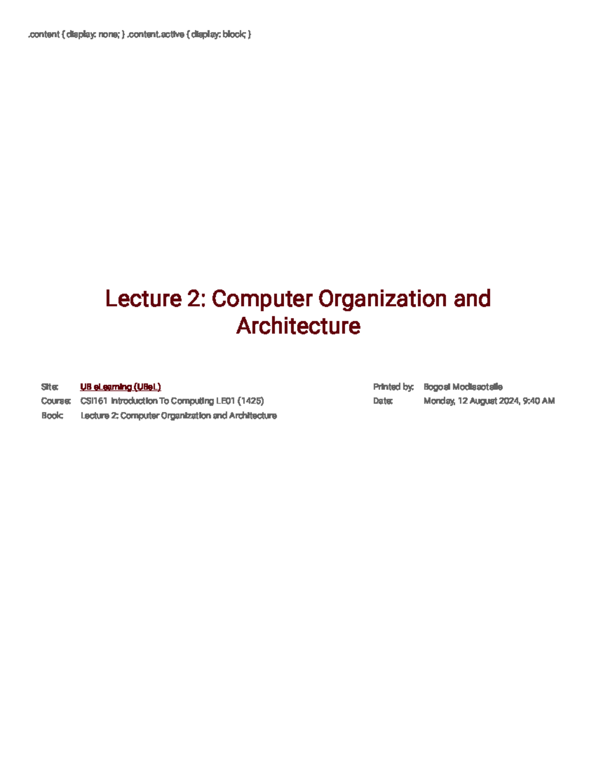 Lecture 2 Computer Organization And Architecture Ube L Content Display None Content