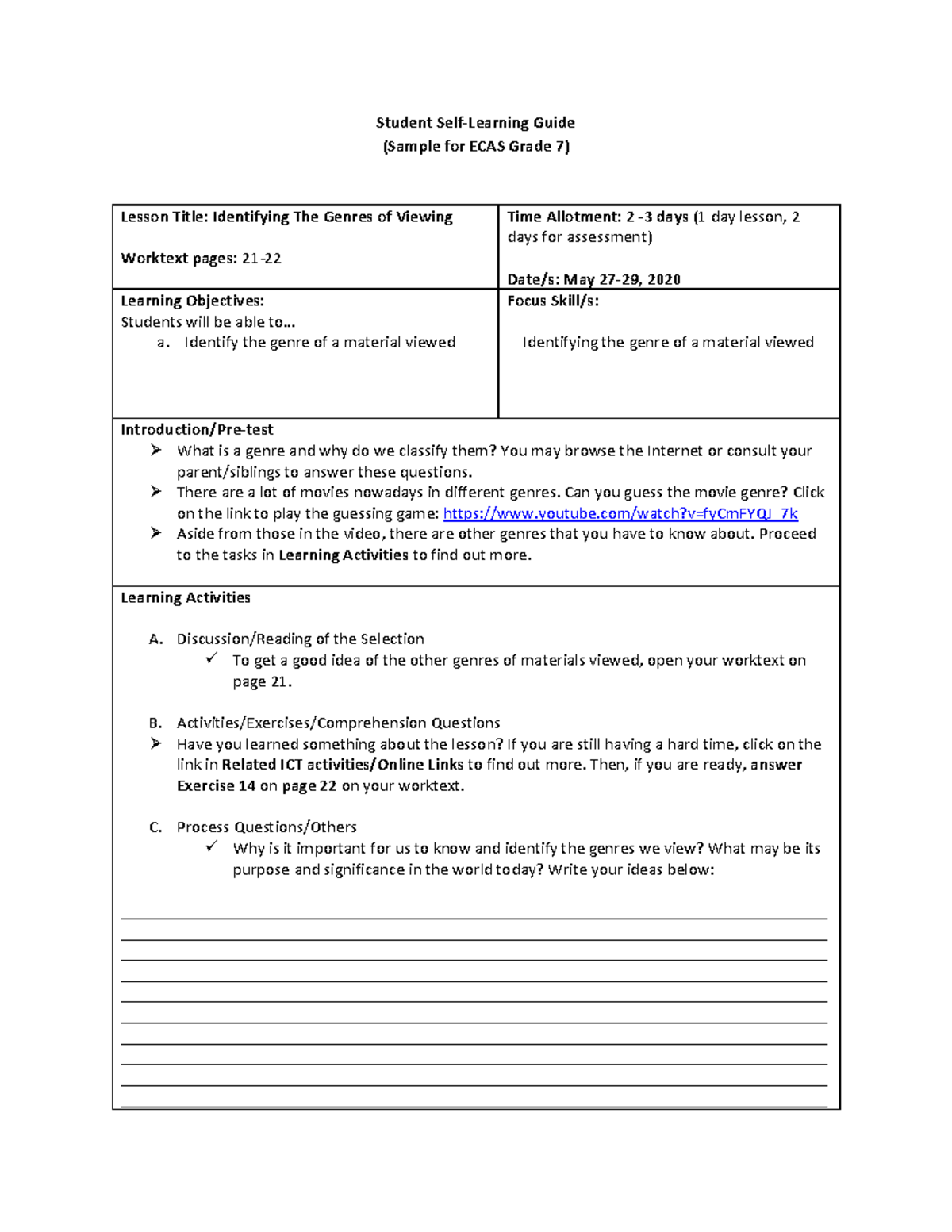 Sample Self-Learning Guide ECAS 7 - Student Self-Learning Guide (Sample ...