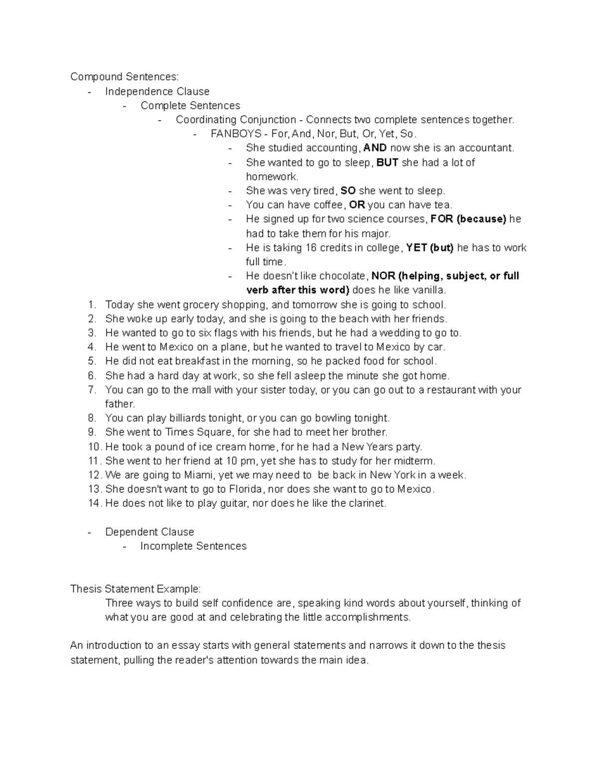 Intro To English Notes - Compound Sentences: - Independence Clause ...