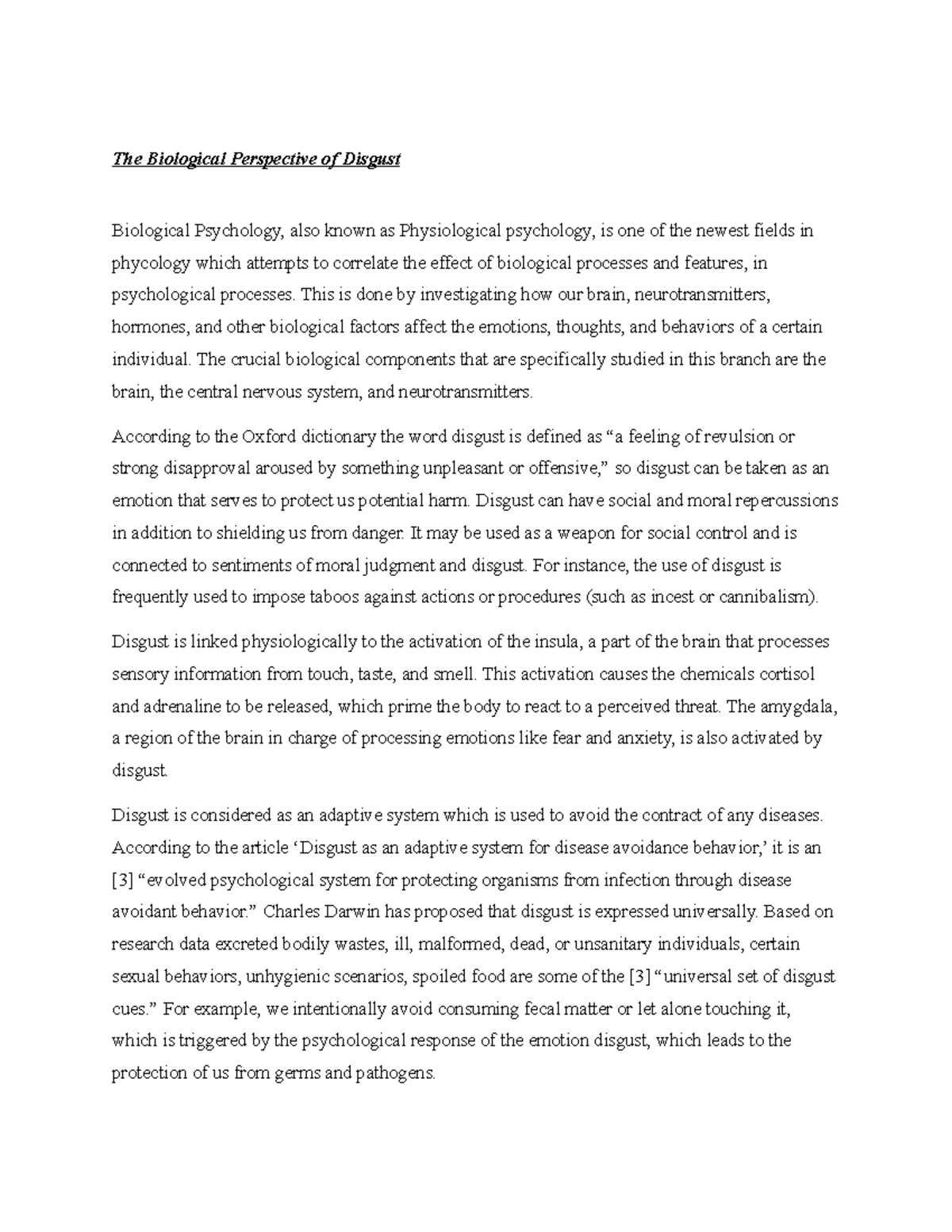 Biological perspective of disgust - The Biological Perspective of ...