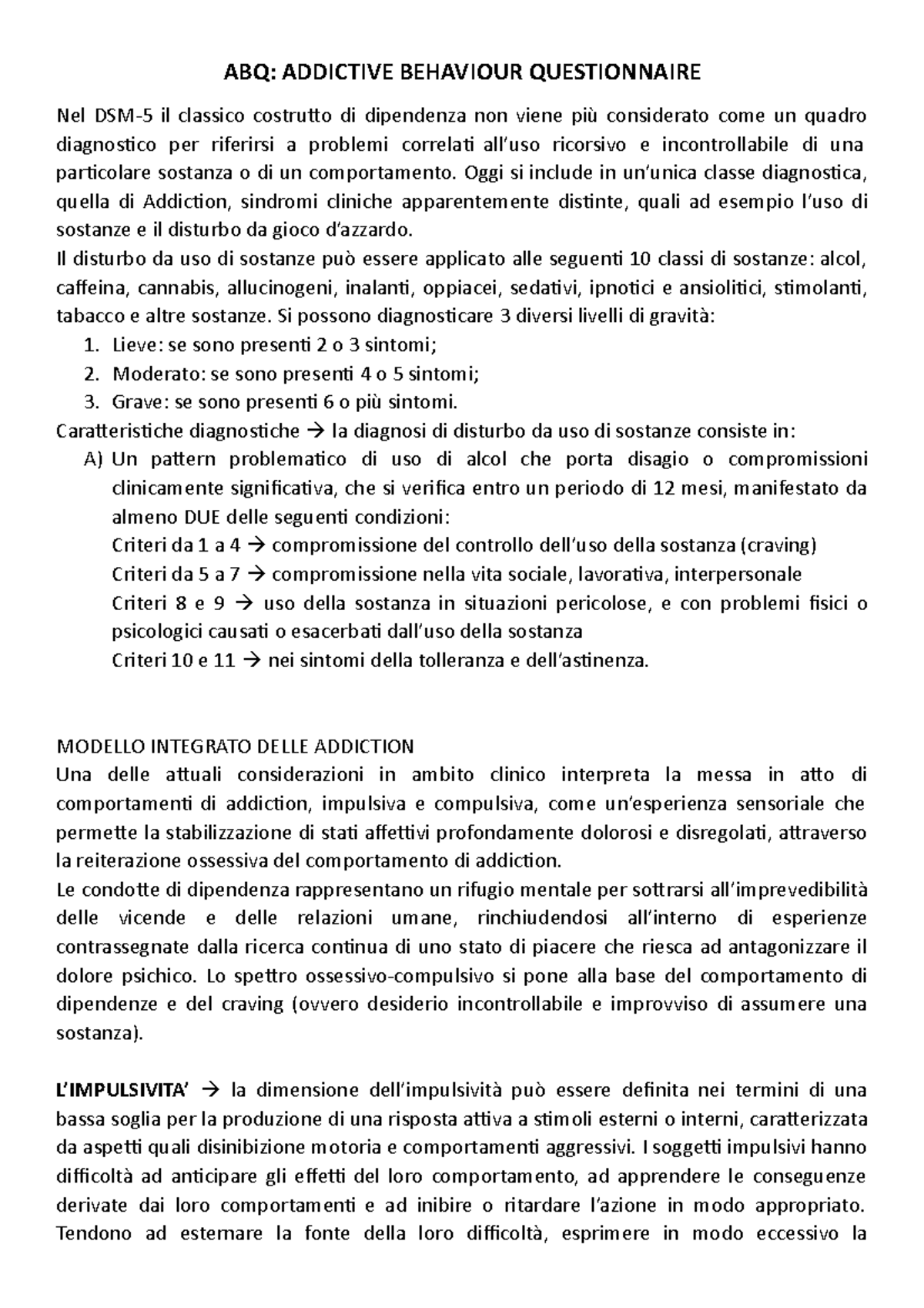 ABQ - scale per valutazione di disturbi di addiction - ABQ: ADDICTIVE ...