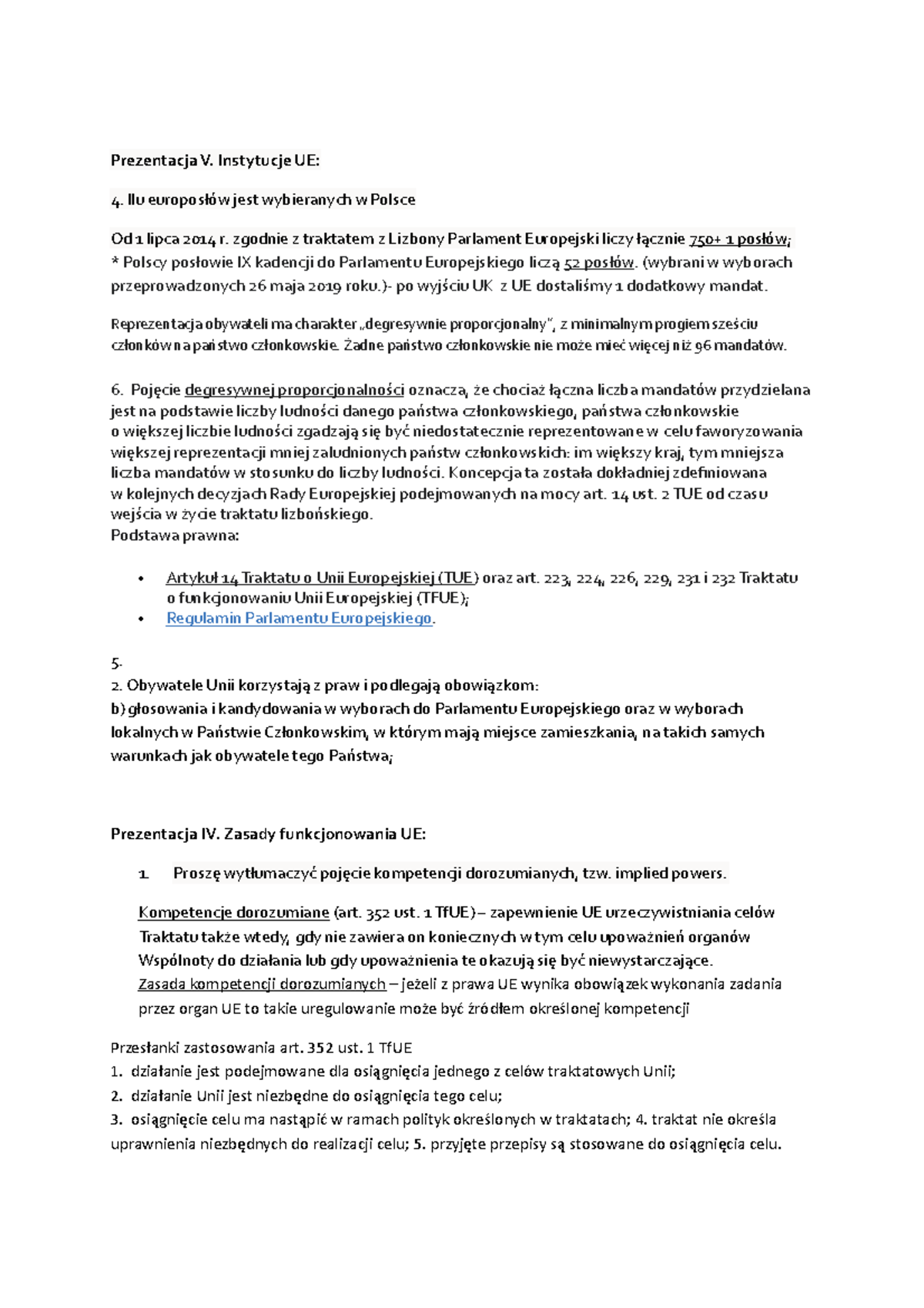 Instytucje UE- zadanie prawo UE - Prezentacja V. Instytucje UE: Ilu europosłów jest wybieranych ...