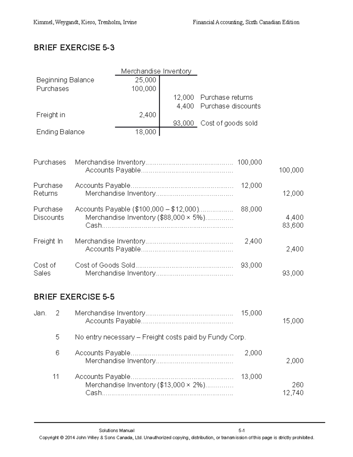 Chapter 5 - Merchandise Inventory Beginning Balance 25, Purchases 100 ...