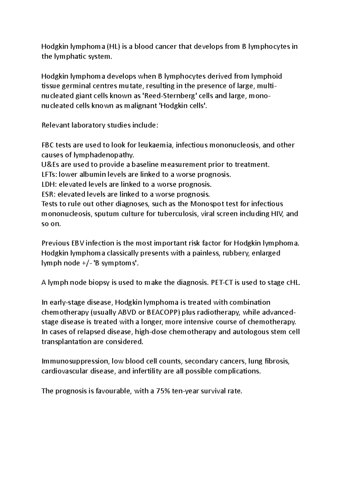 Hodgkin lymphoma - Haematology notes - Hodgkin lymphoma (HL) is a blood ...